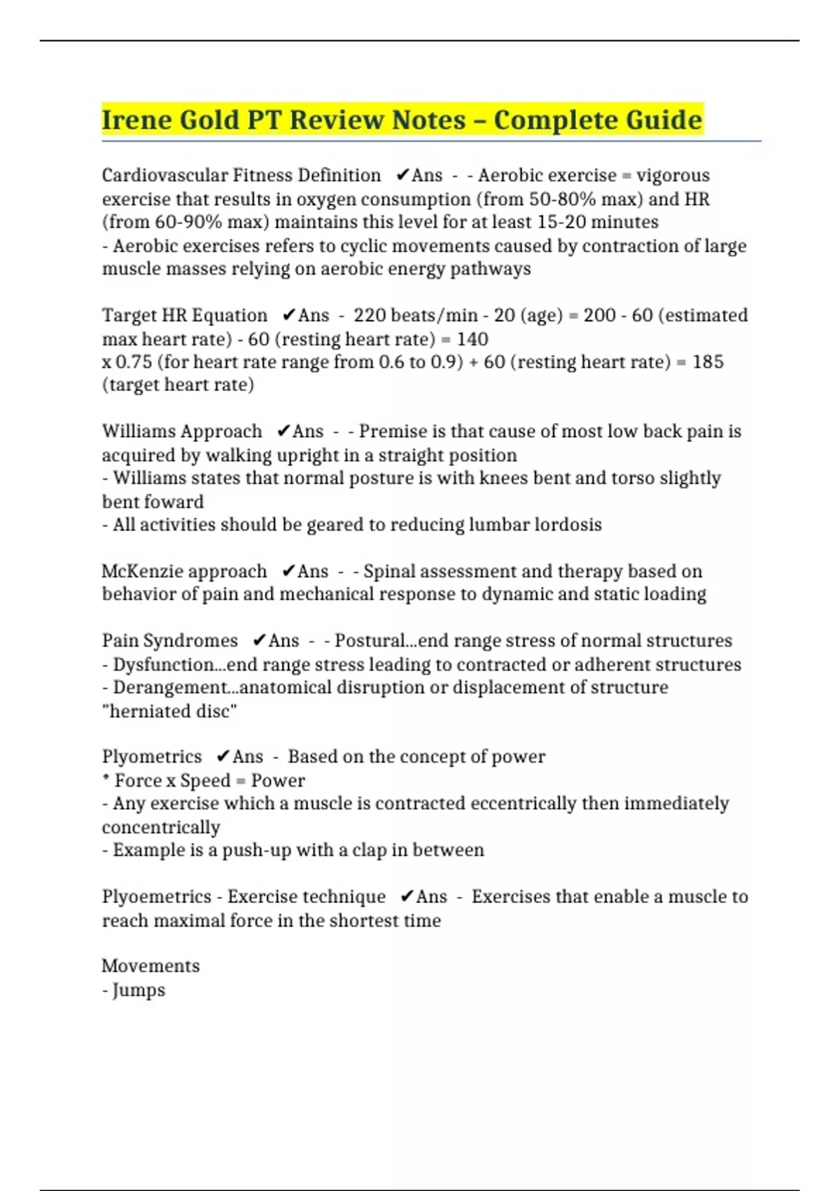 Irene Gold PT Review Notes – Complete Guide - IRENE GOLD - Stuvia US