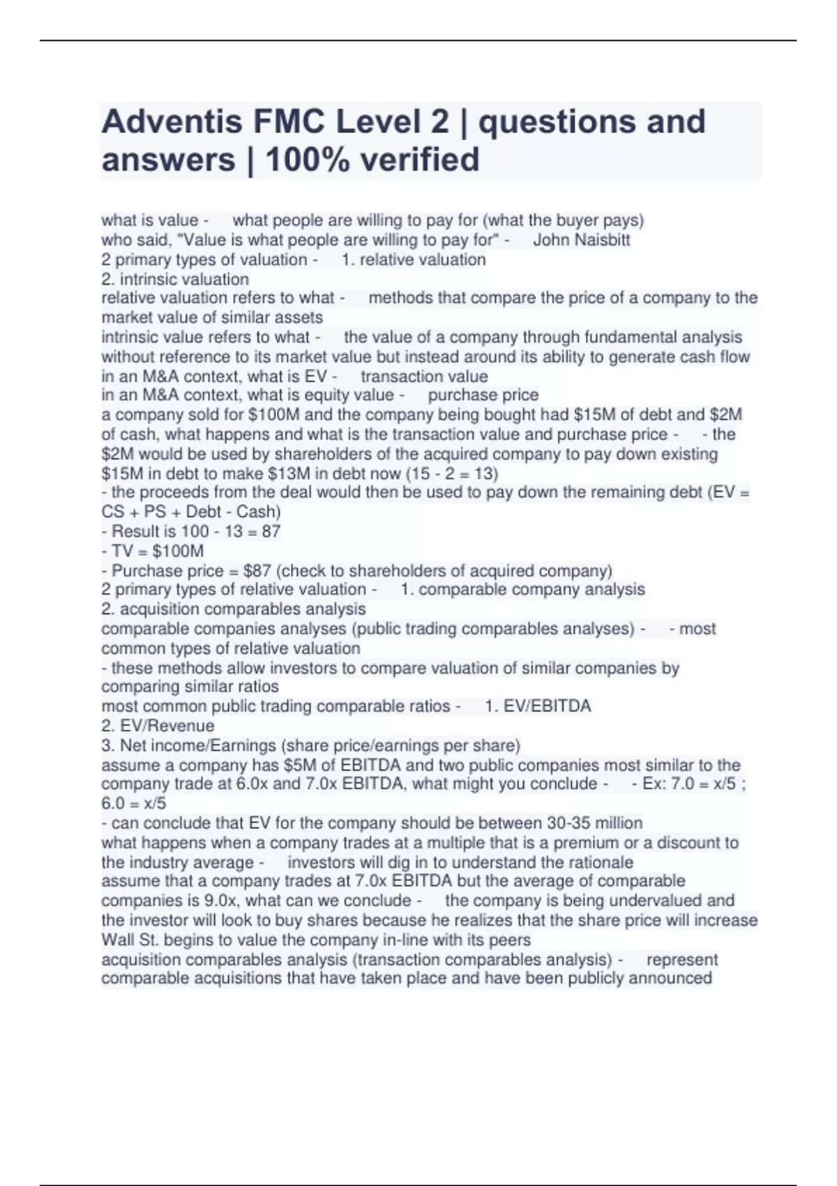 Adventis FMC Level 2 | questions and answers | 100% verified - Adventis ...