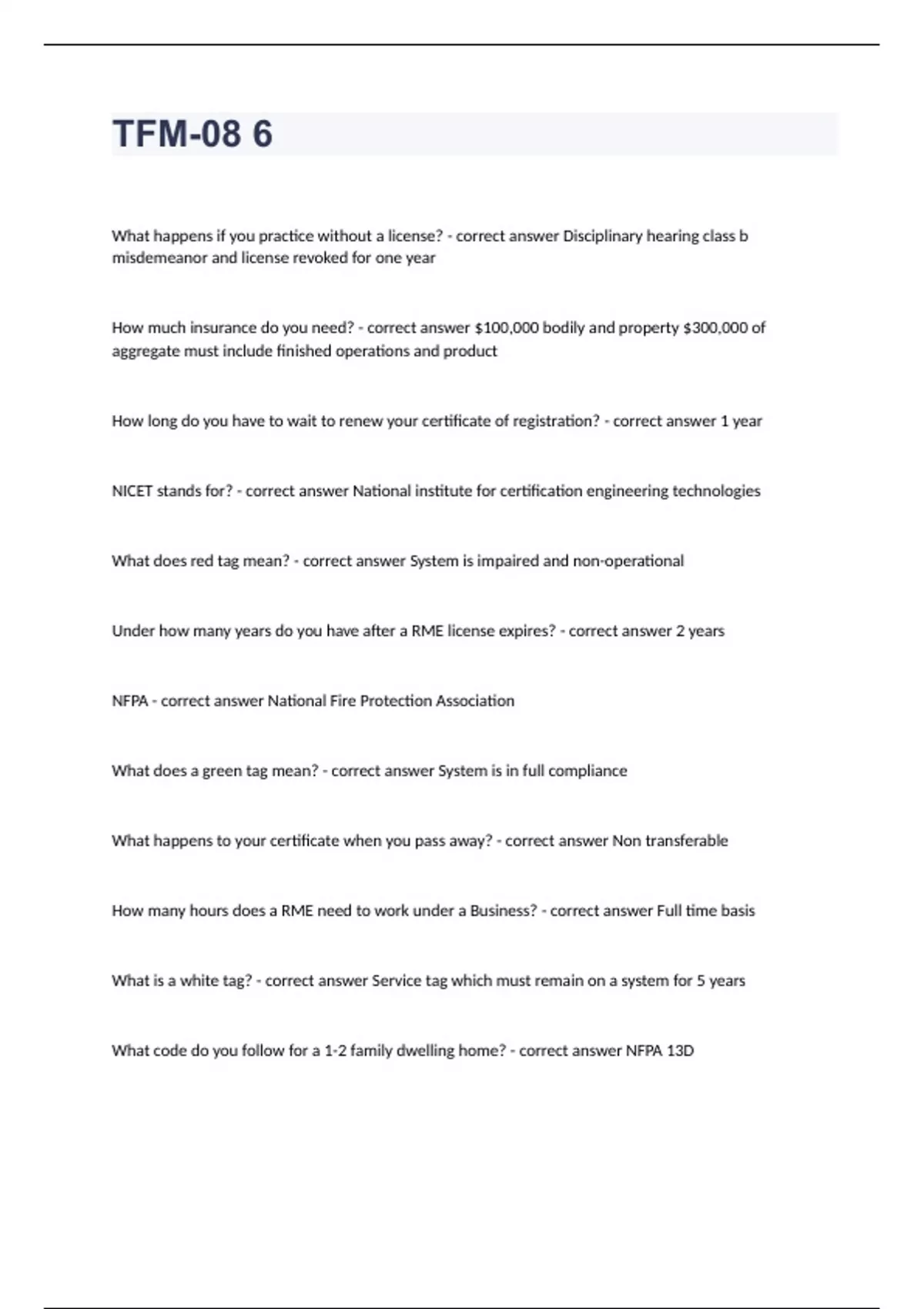 TFM 6 Question and answers correctly solved 2023/2024 - FIRE - Stuvia US