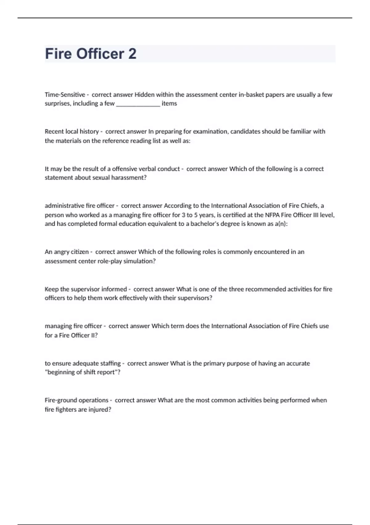 Fire Officer 2 Question and answers 100% correct 2023/2024 - Fire ...