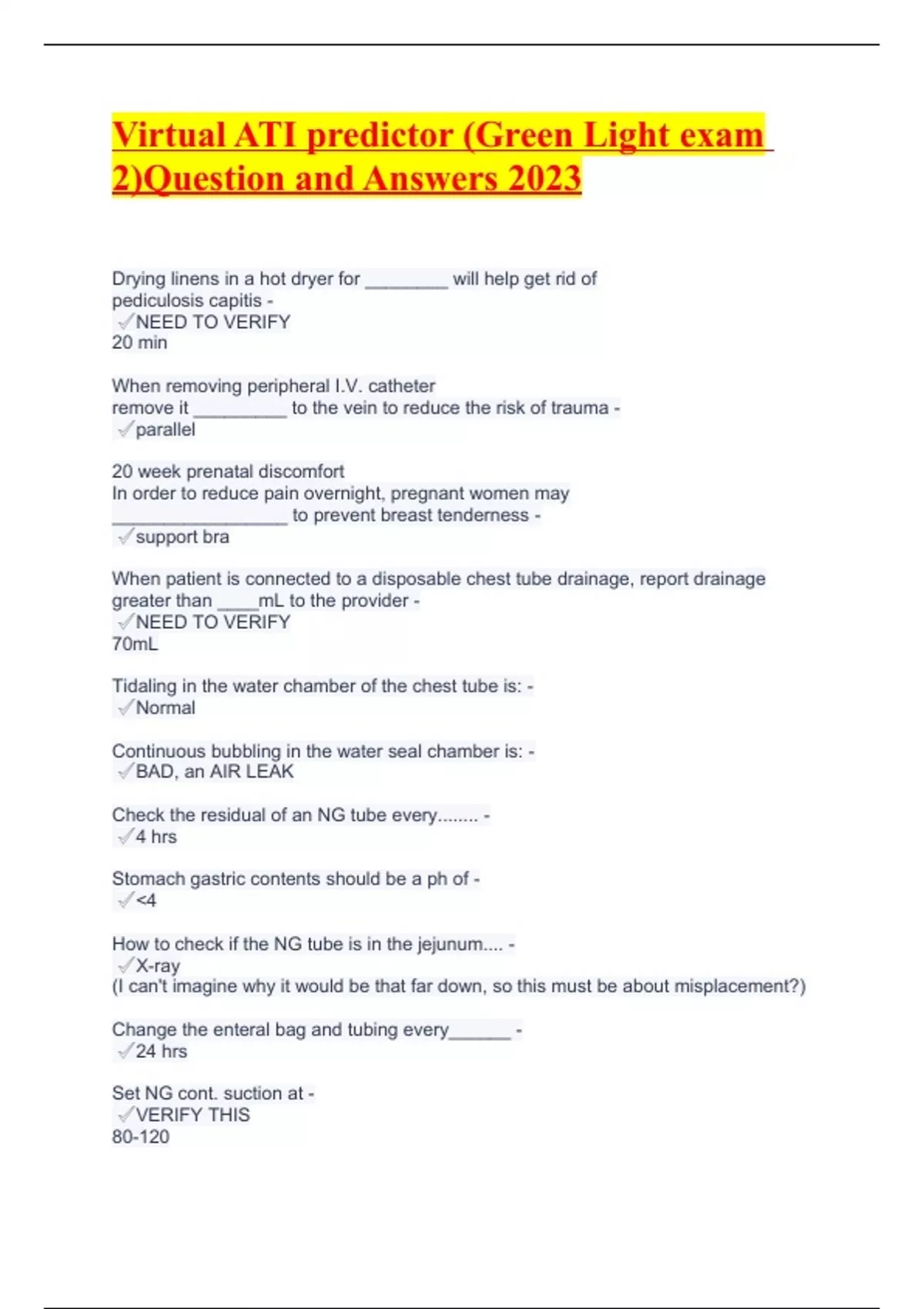 Virtual ATI predictor (Green Light exam 2)Question and Answers 2023 ...