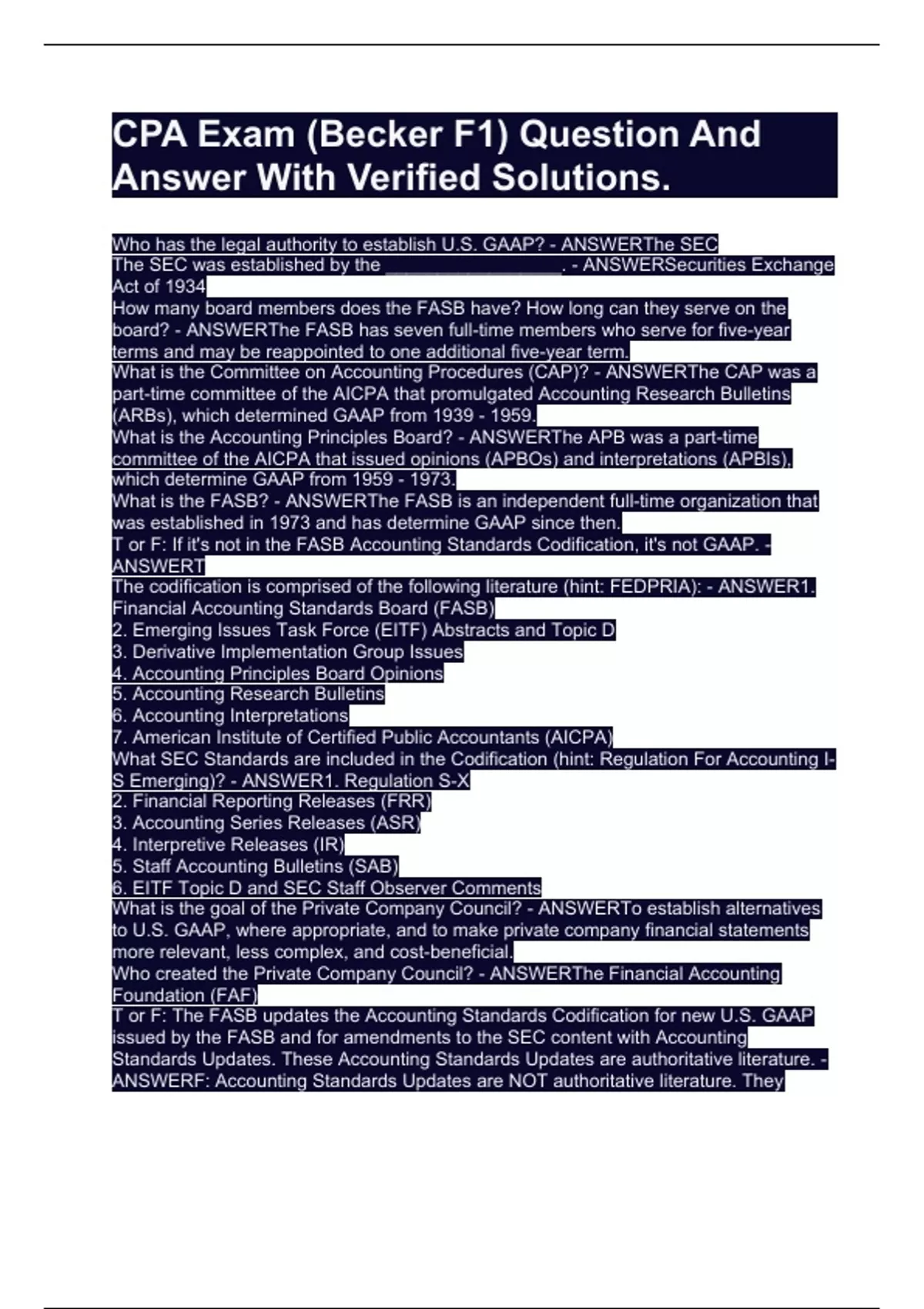 CPA Exam (Becker F1) Question And Answer With Verified Solutions. - CPA ...