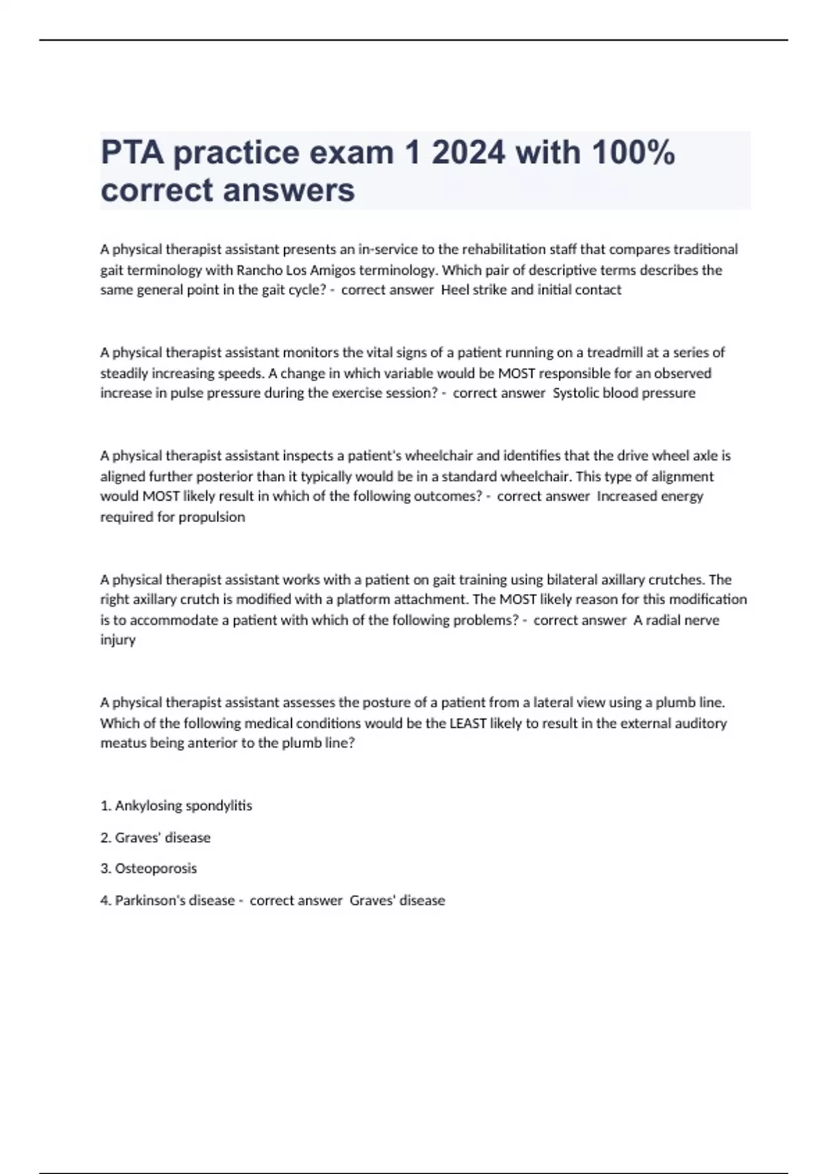 PTA practice exam 1 2024 with 100% correct answers - PTA - Stuvia US