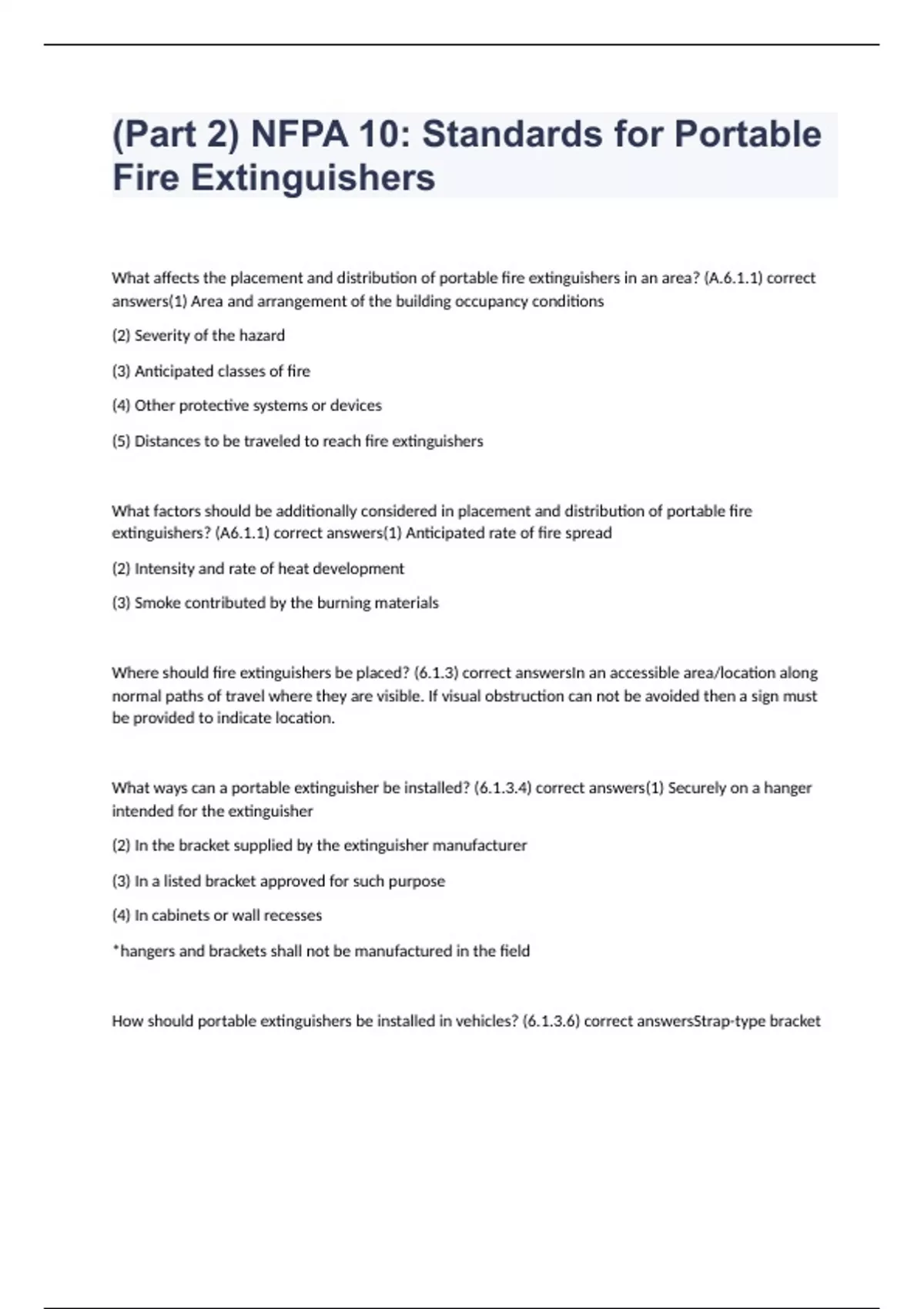 (Part 2) NFPA 10: Standards for Portable Fire Extinguishers exam with ...