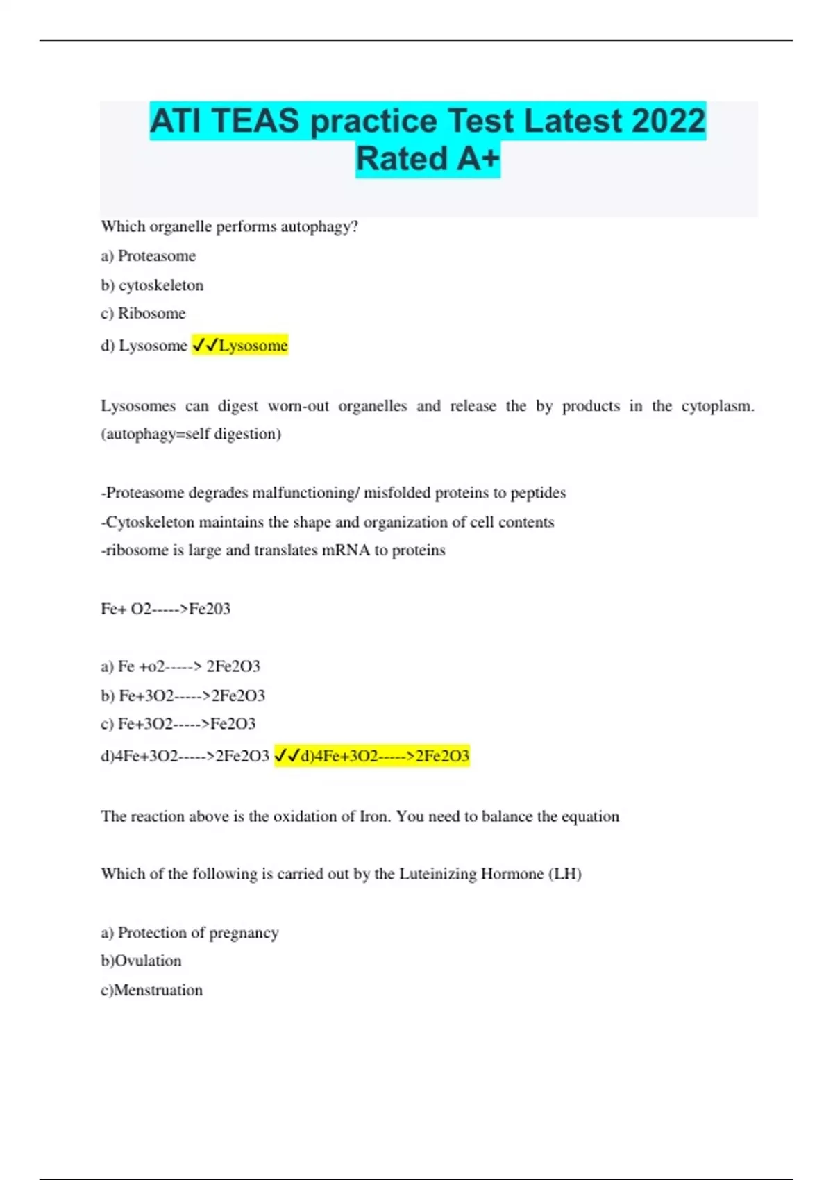 ATI TEAS practice Test Latest 2022 Rated A+ - ATI TEAS - Stuvia US