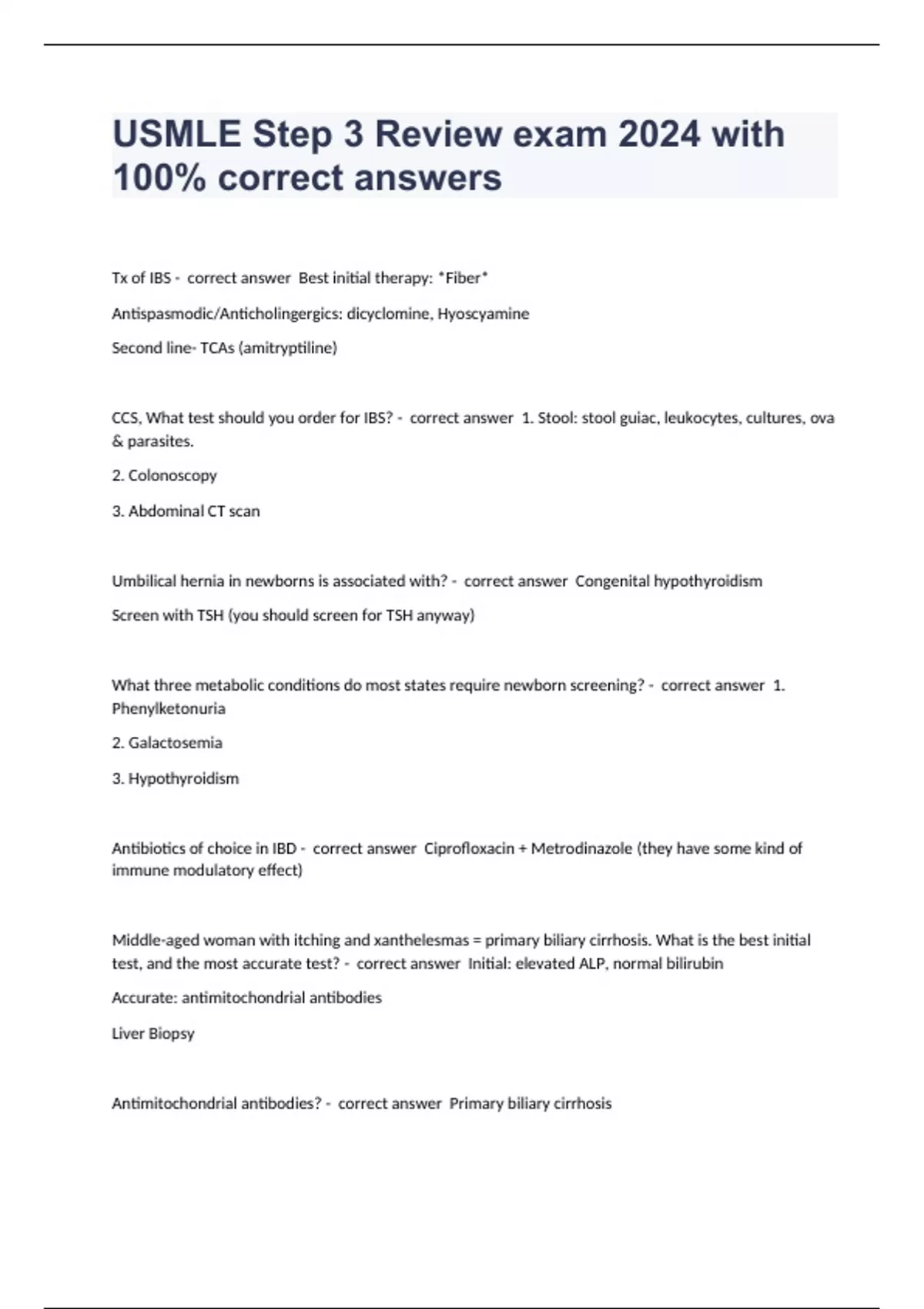 USMLE Step 3 Review exam 2024 with 100% correct answers - USMLE Step 3 ...