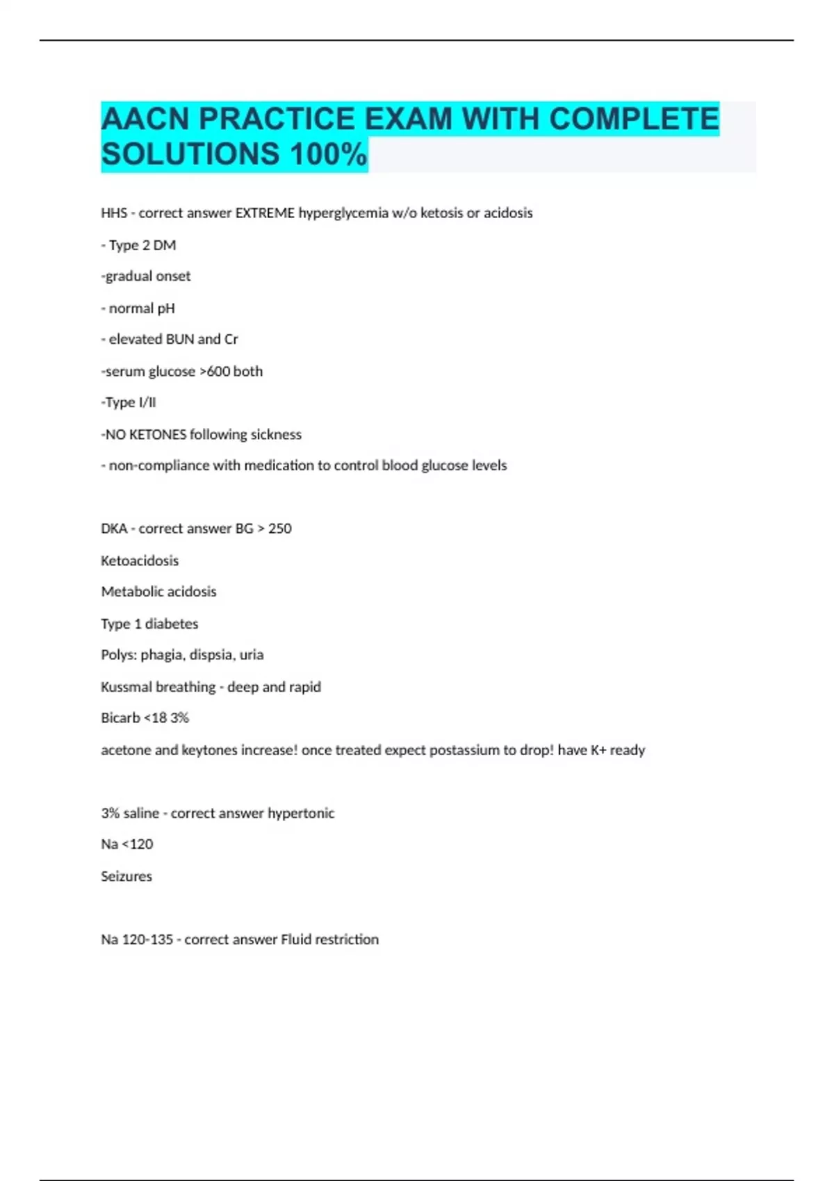 AACN PRACTICE EXAM WITH COMPLETE SOLUTIONS 100% - AACN Certification ...