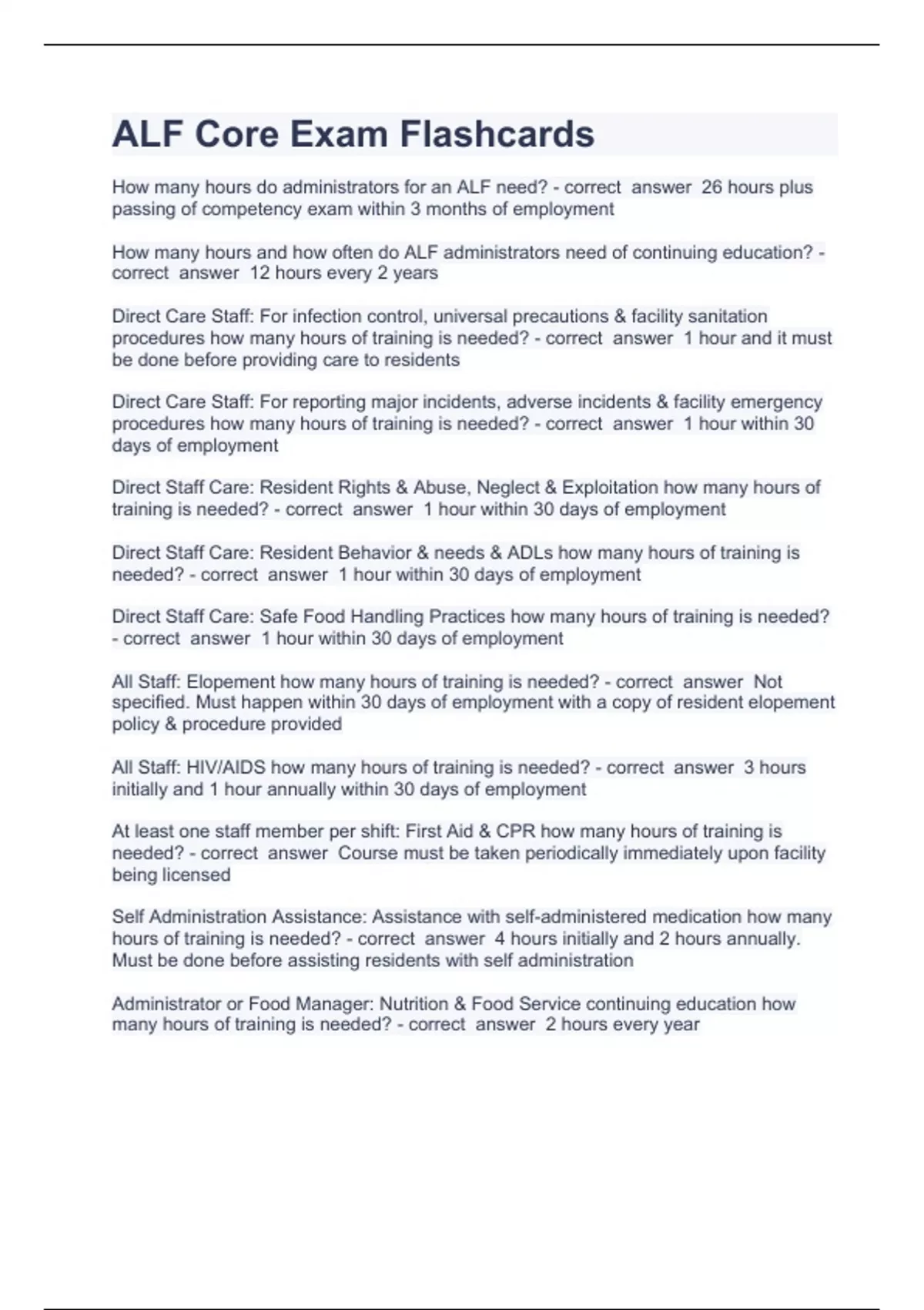 ALF Core Exam Flashcards QUESTIONS AND CERTIFIED 100% CORRECT ANSWERS ...