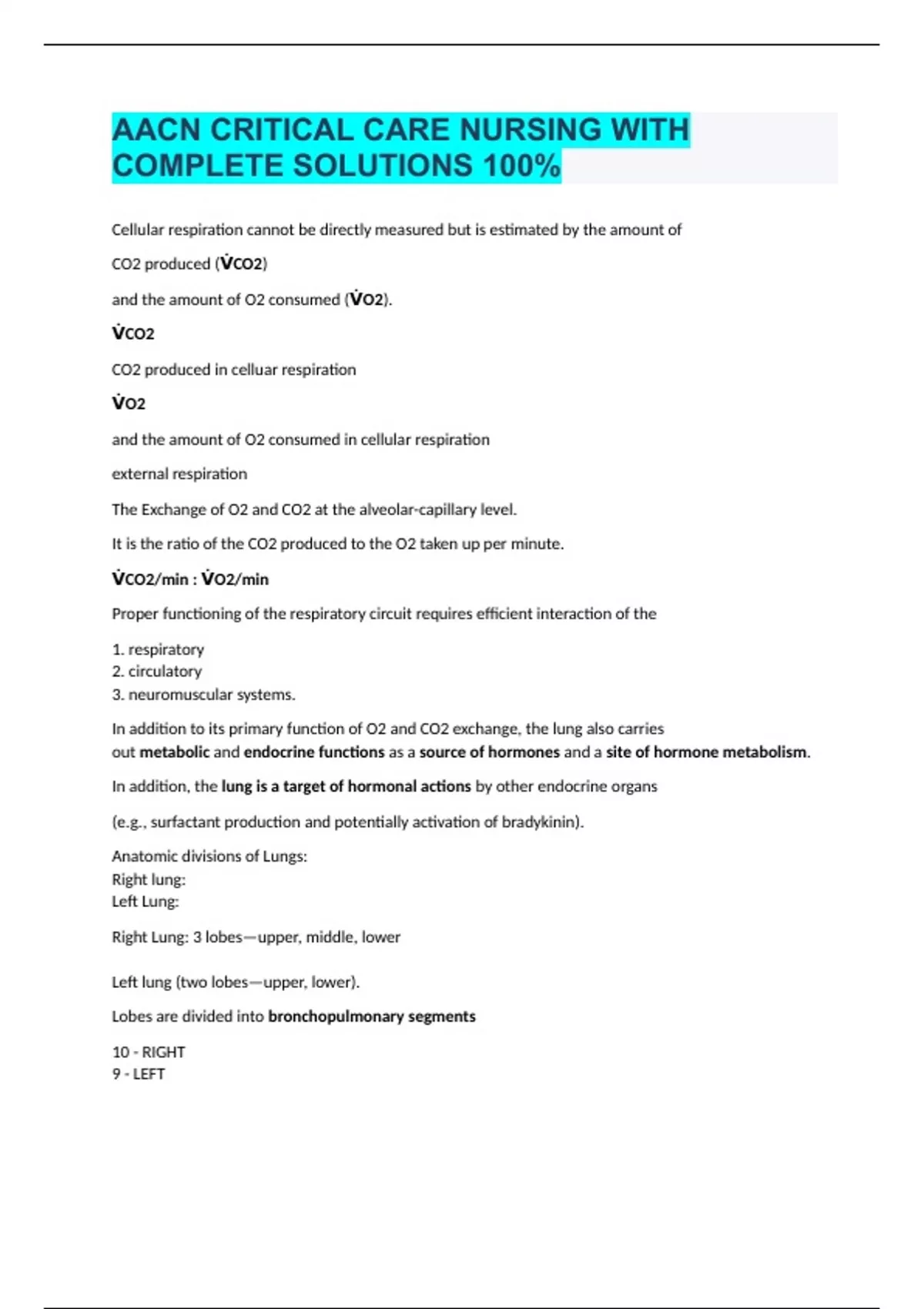 AACN CRITICAL CARE NURSING WITH COMPLETE SOLUTIONS 100% - AACN ...