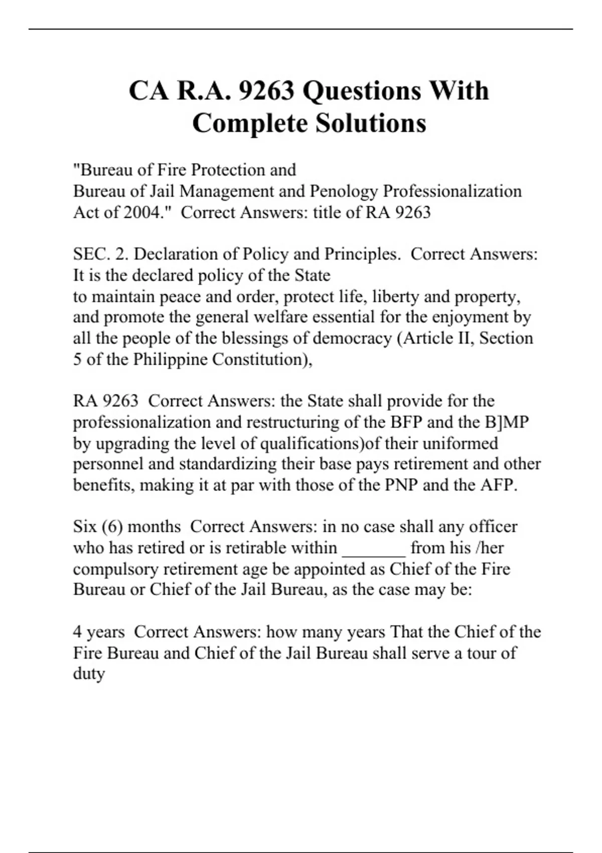 CA R.A. 9263 Questions With Complete Solutions - CA R.A. 9263 - Stuvia US