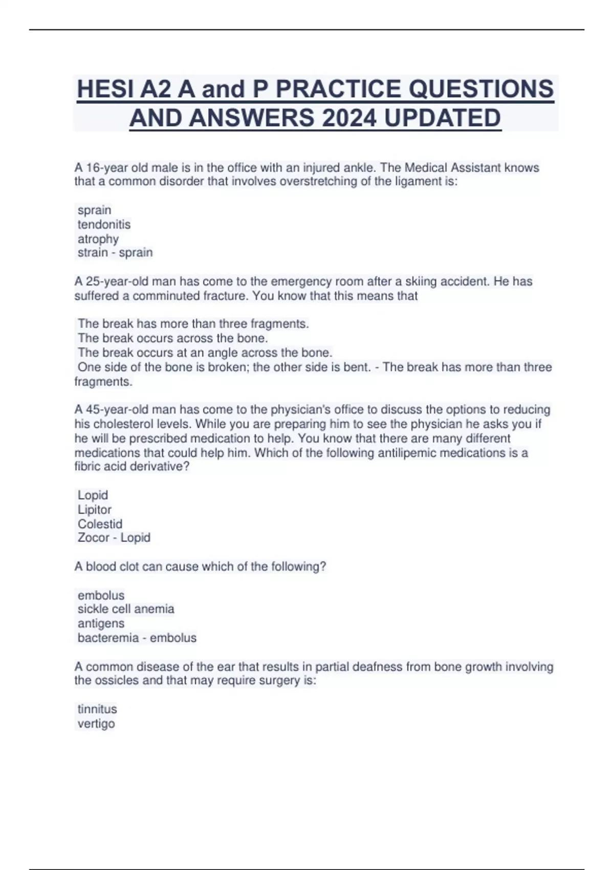 HESI A2 A and P PRACTICE QUESTIONS AND ANSWERS 2024 UPDATED - Hesi A2 ...