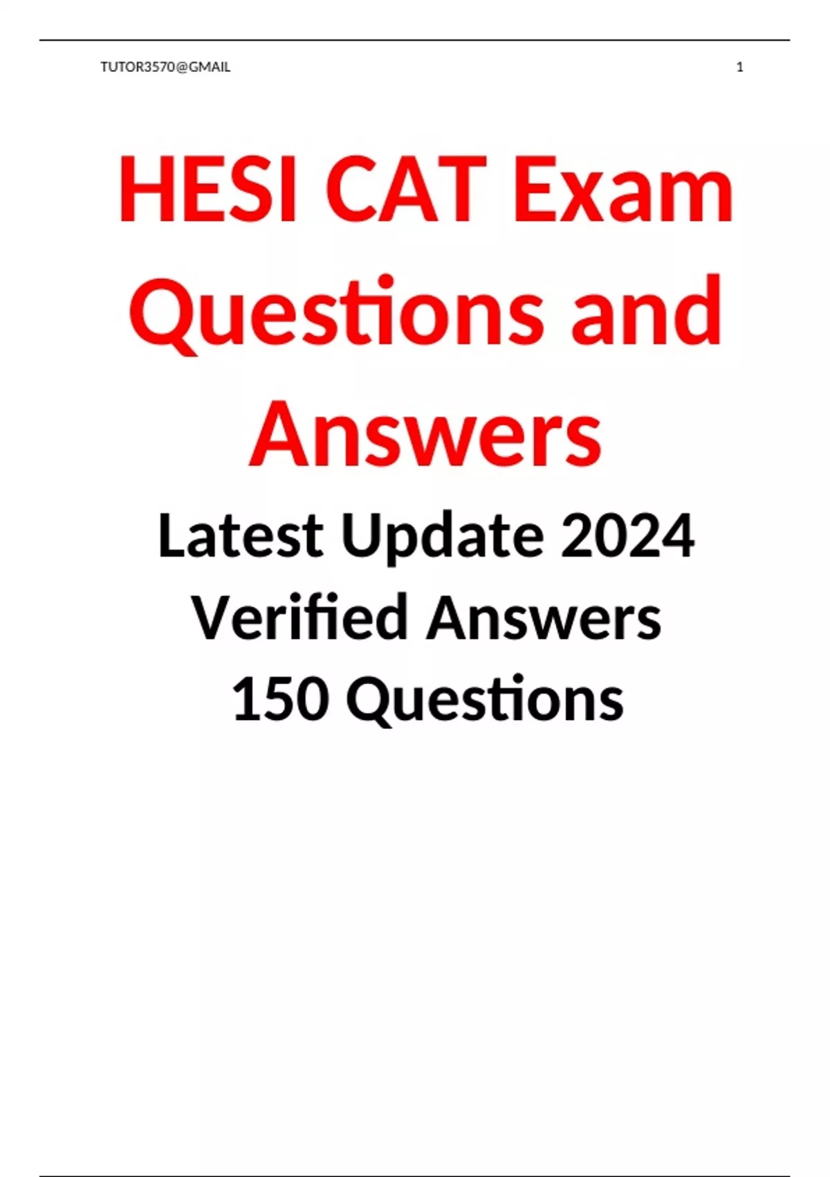 2024 HESI CAT Exam Questions and Answers Latest Update Verified Answers ...