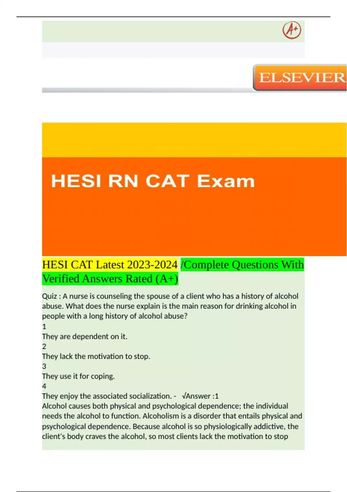 2024 HESI RN CAT Exam Latest Taken From Actual Exam - HESI CAT - Stuvia US