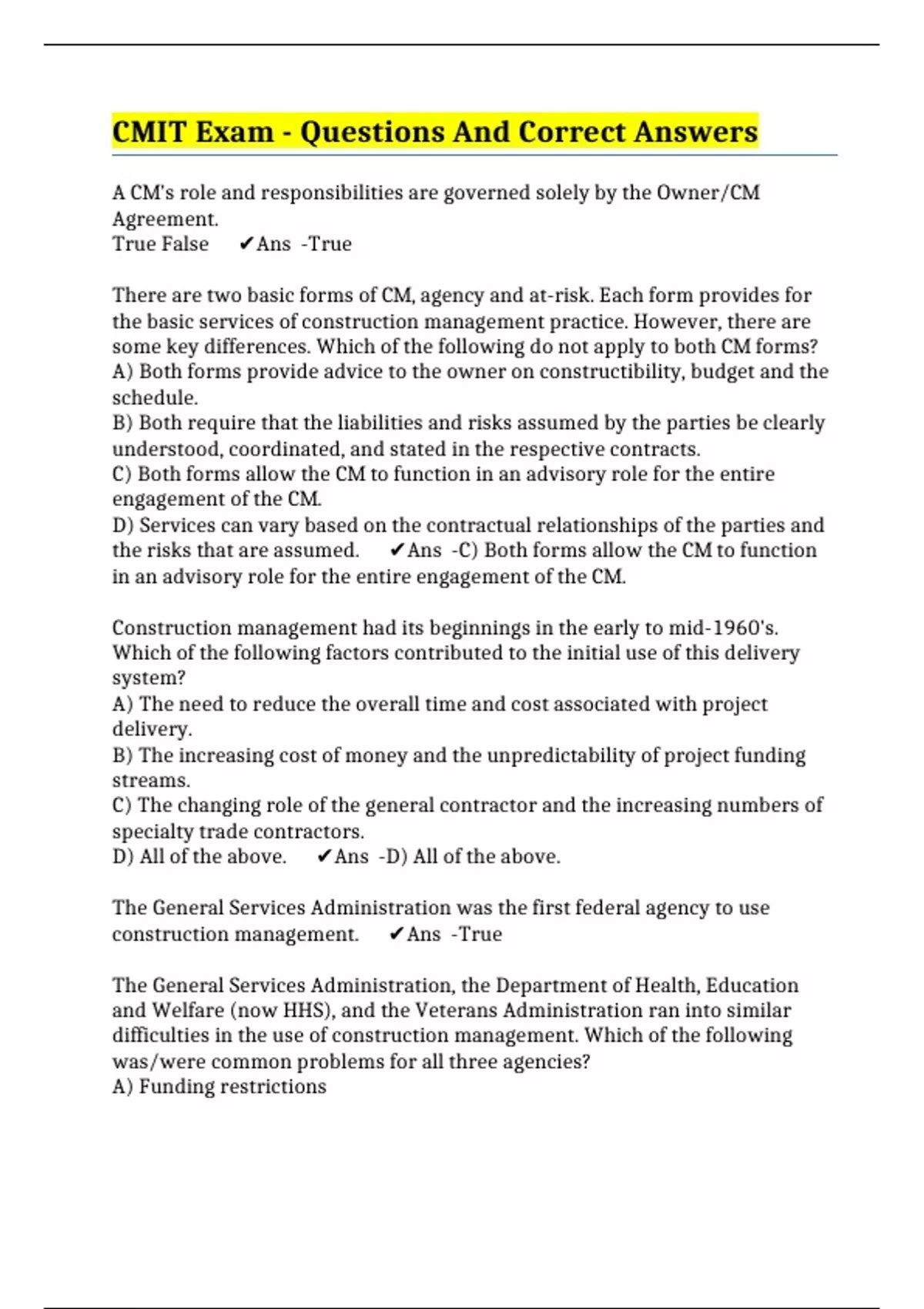 CMIT Exam - Questions And Correct Answers - CMIT - Stuvia