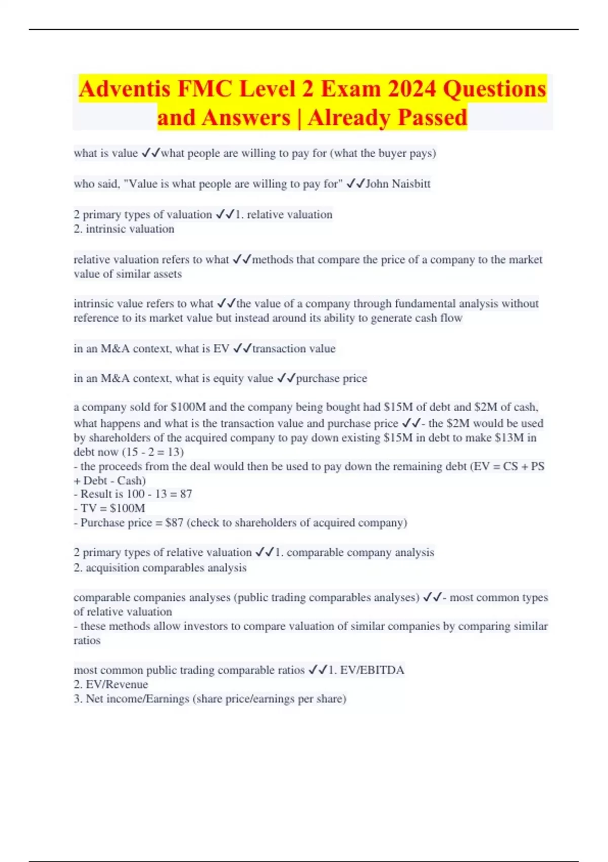 Adventis FMC Level 2 Exam 2024 Questions and Answers | Already Passed ...