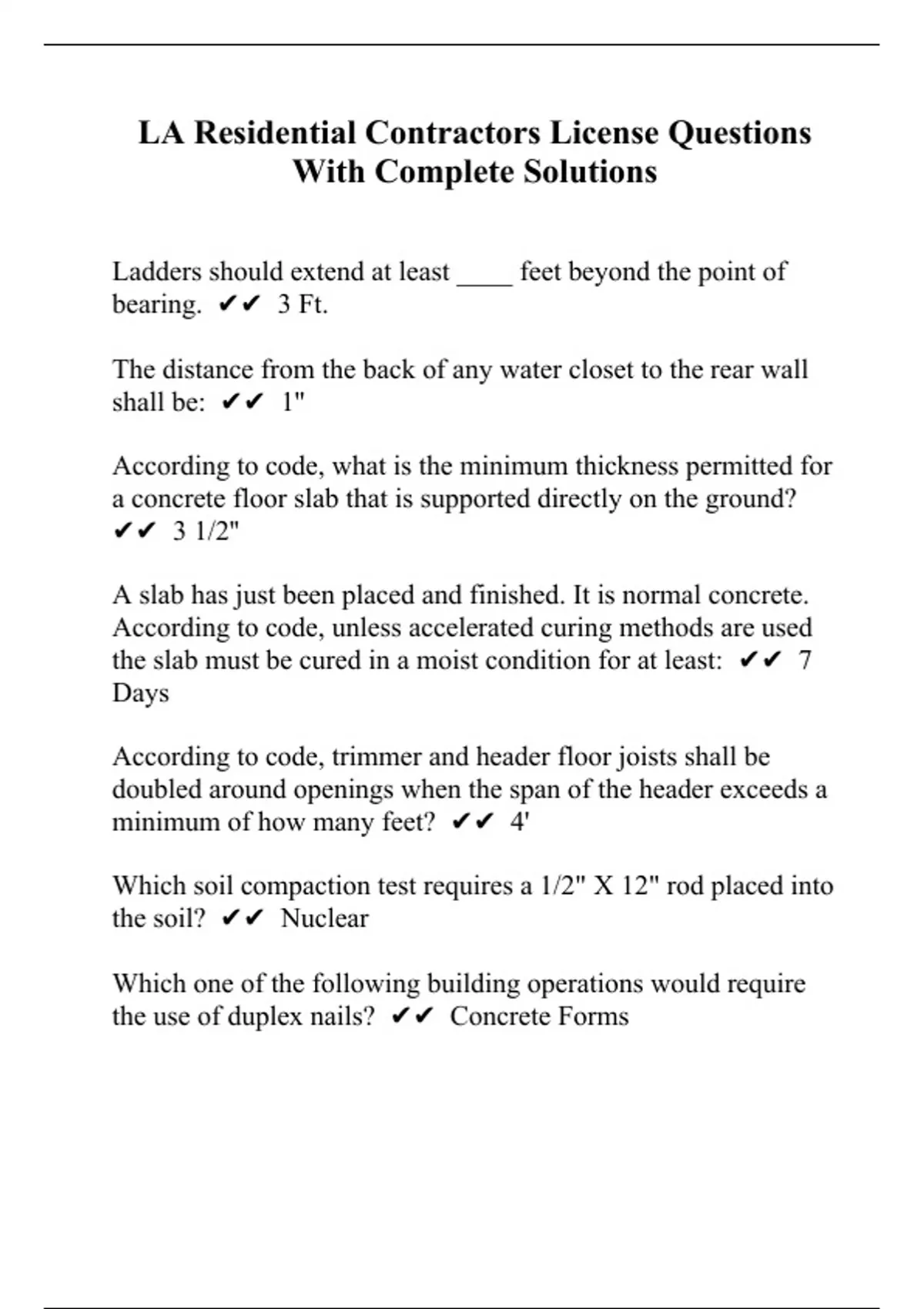 LA Residential Contractors License Questions With Complete Solutions ...