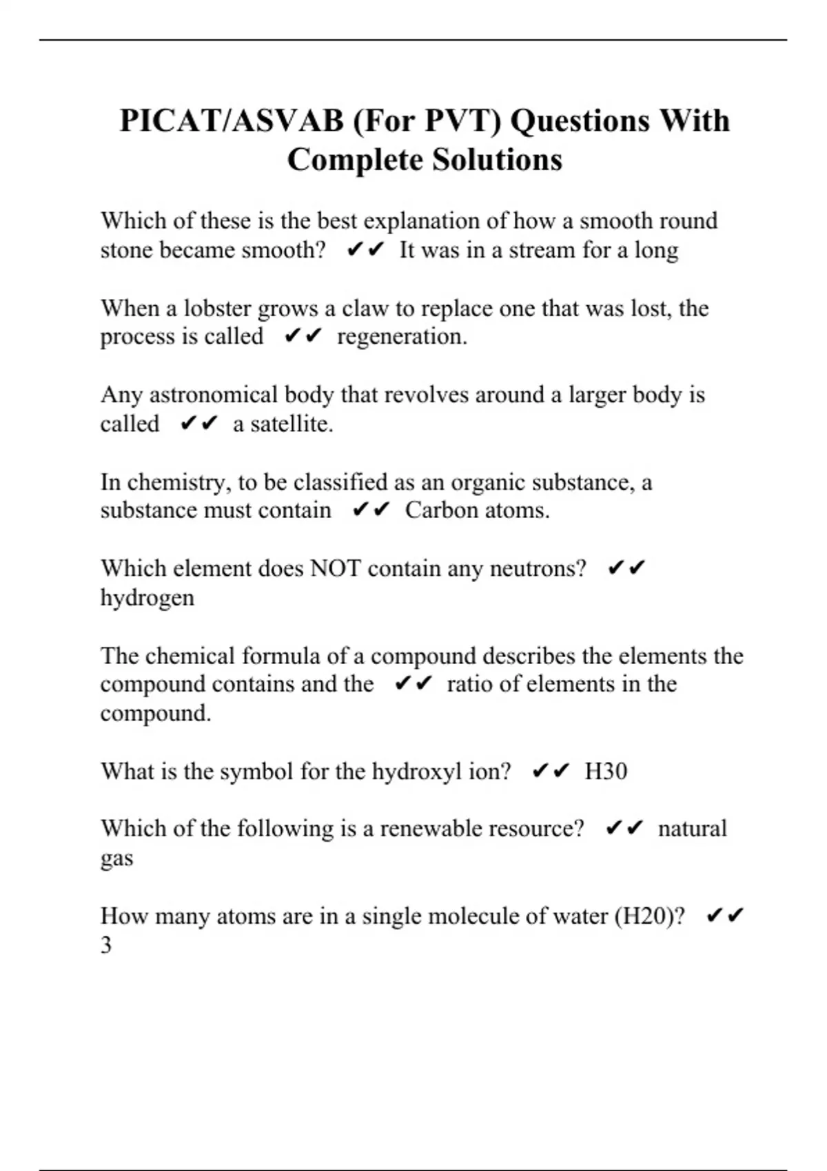 PICAT/ASVAB (For PVT) Questions With Complete Solutions - Picat/asvab ...