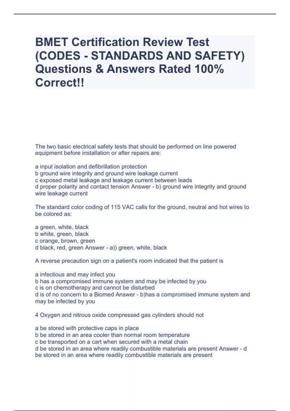 BMET Certification Review Test (CODES - STANDARDS AND SAFETY) Questions ...