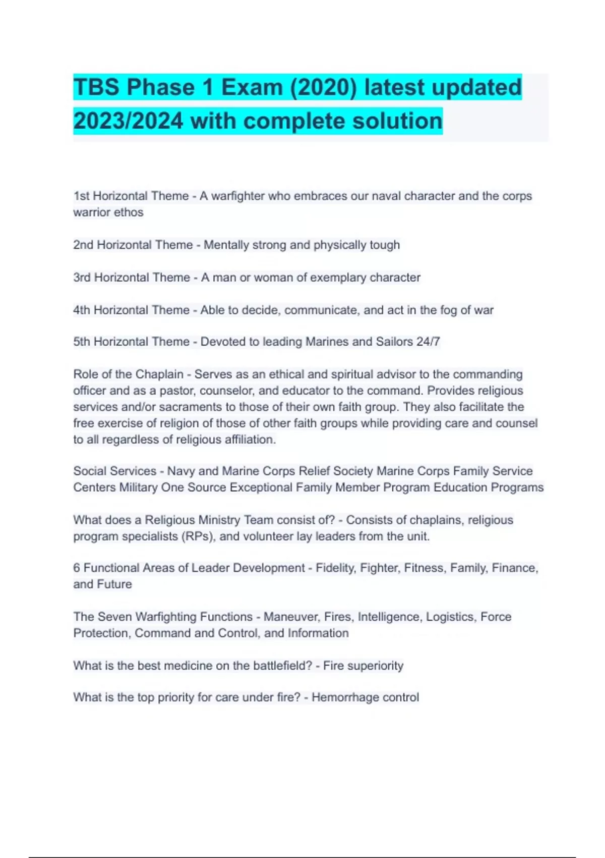 TBS Phase 1 Exam (2020) latest updated 2023/2024 with complete solution ...