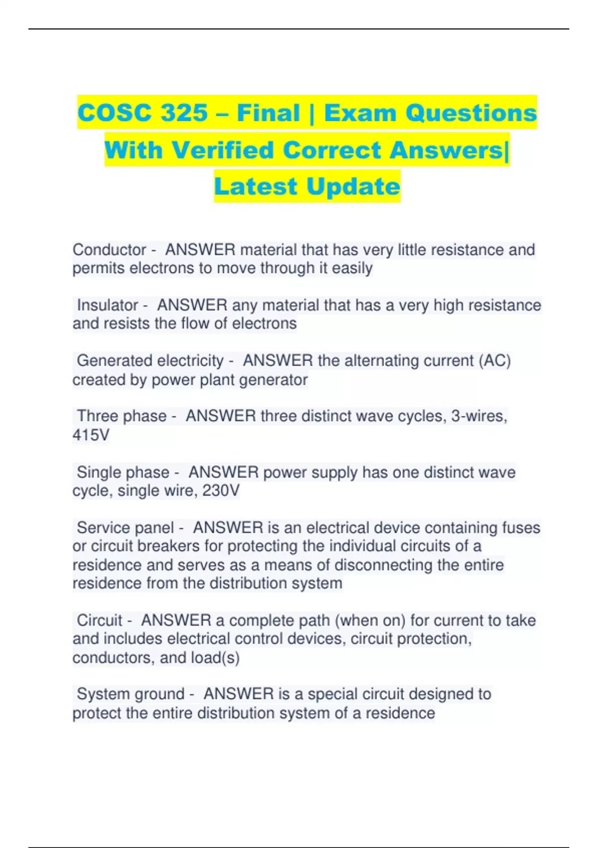 COSC 325 – Final | Exam Questions With Verified Correct Answers| Latest ...
