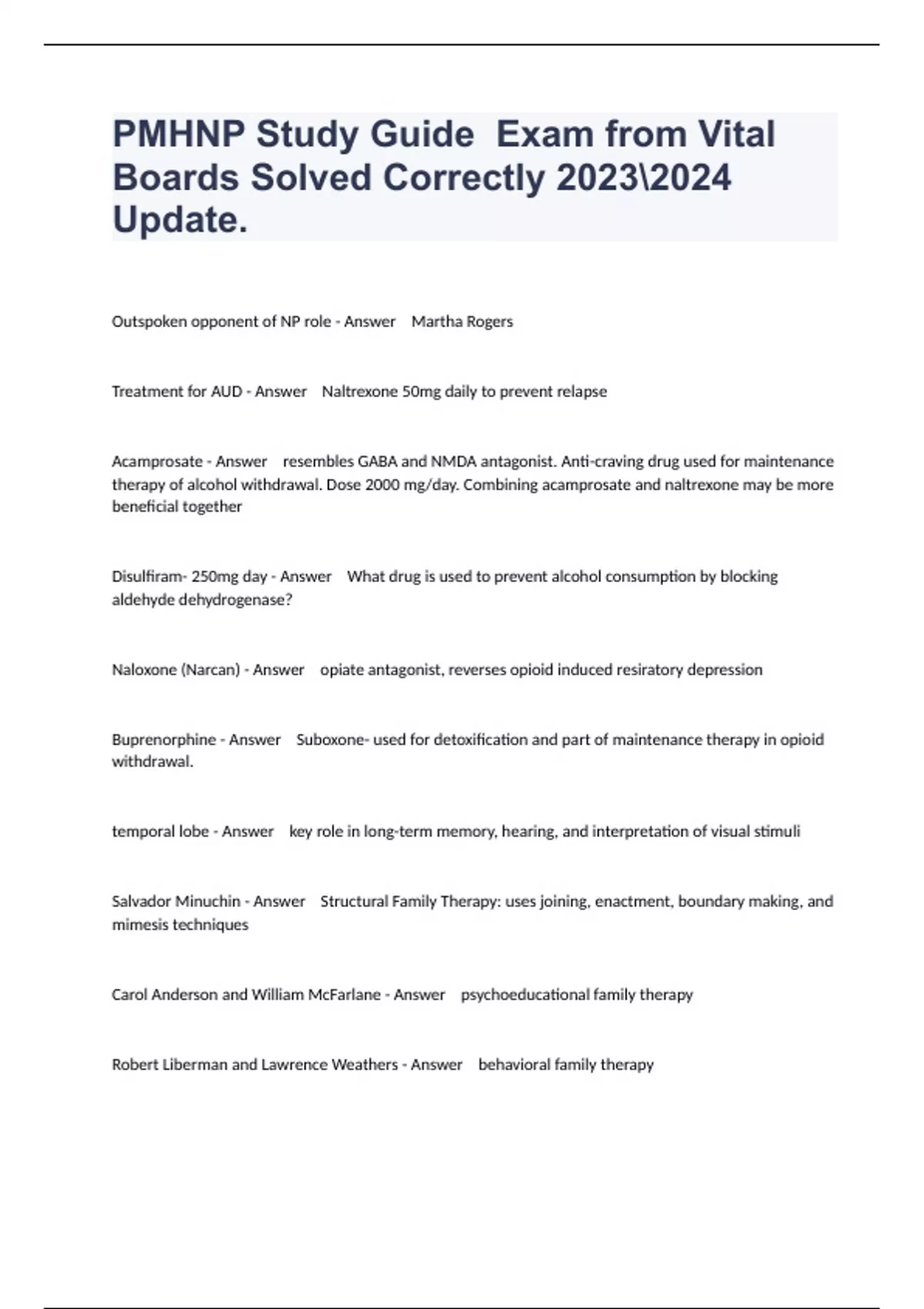PMHNP Study Guide Exam from Vital Boards Solved Correctly Update ...