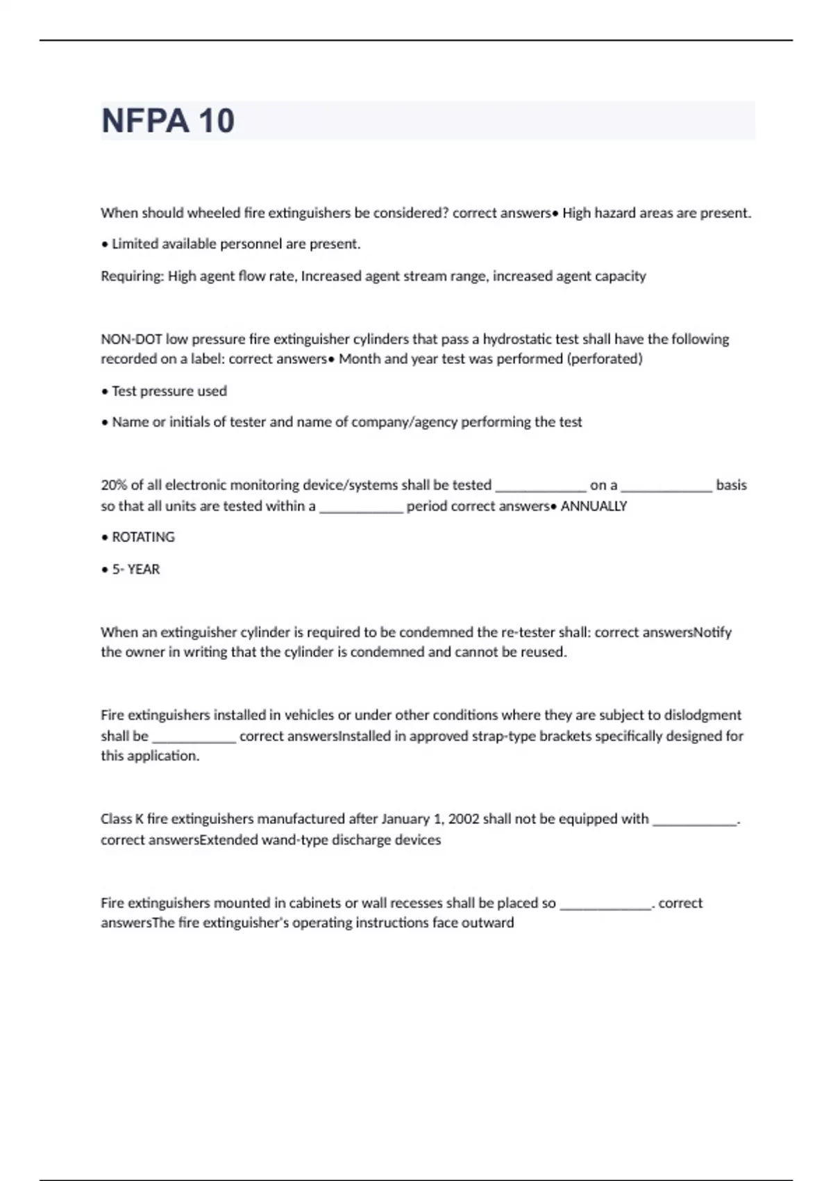 NFPA 10 exam 2023/2024 with 100% correct answers - NFPA 10 vq - Stuvia US