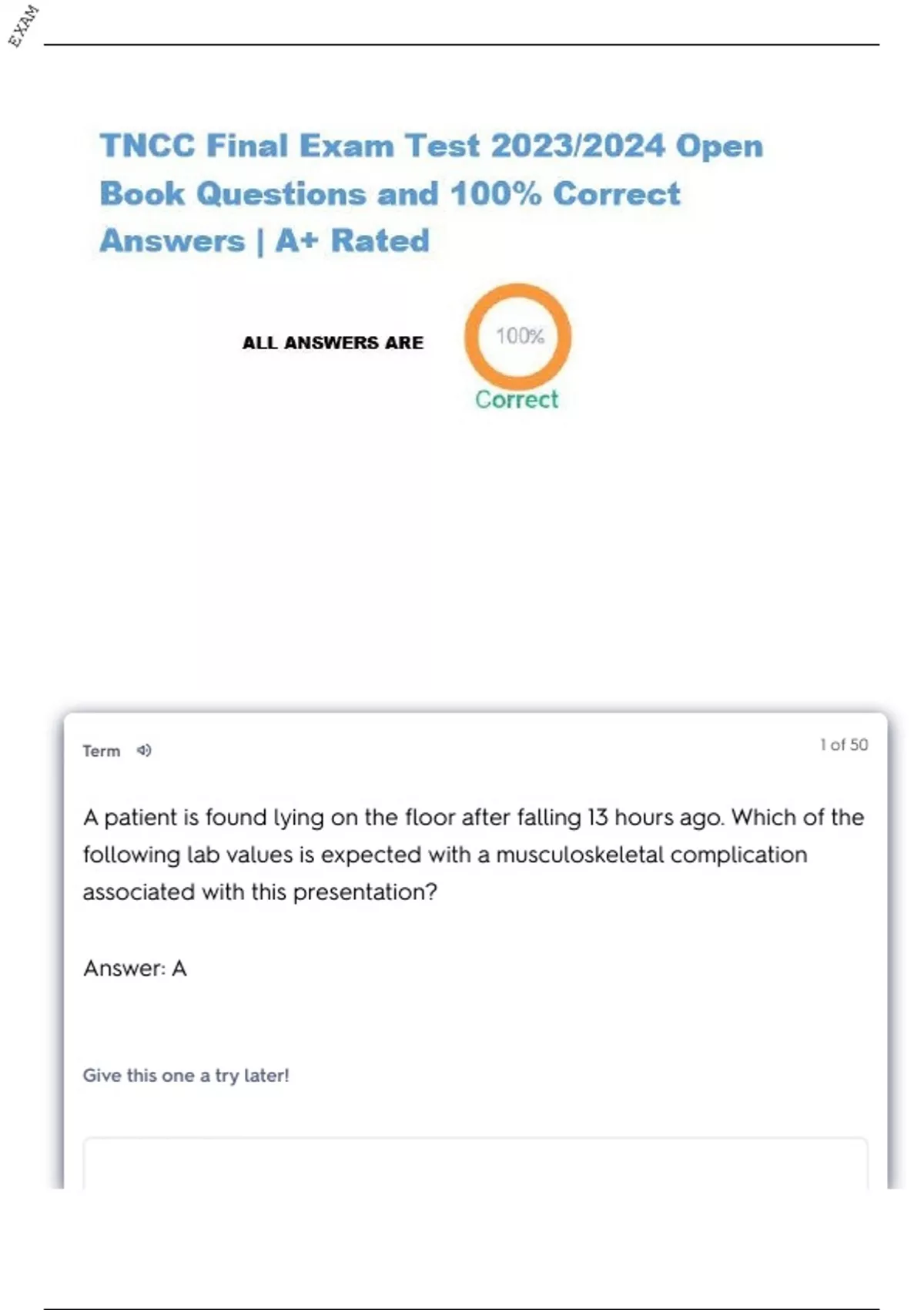 TNCC (TRAUMA NURSING CORE COURSE) OPEN BOOK QUESTIONS AND ANSWERS WITH ...