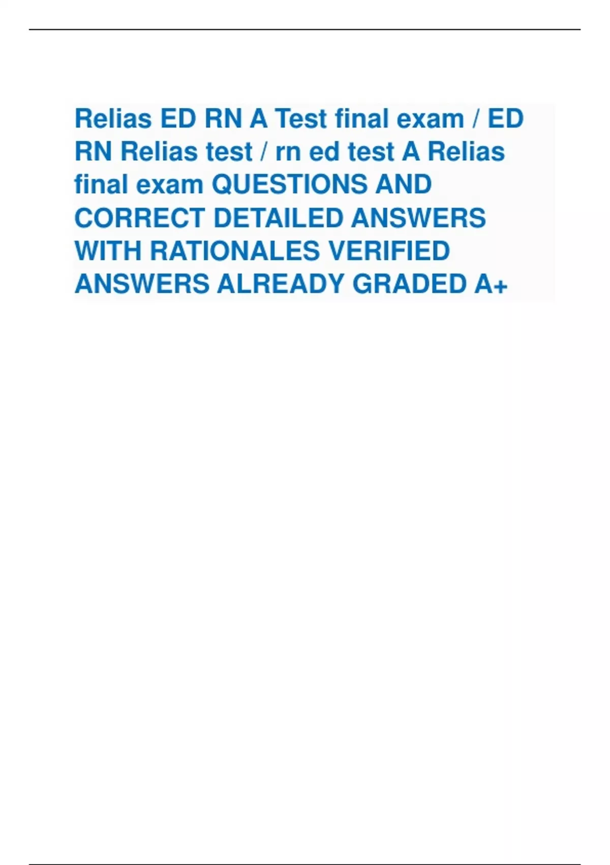 Relias ED RN A Test final exam / ED RN Relias test / rn ed test A ...