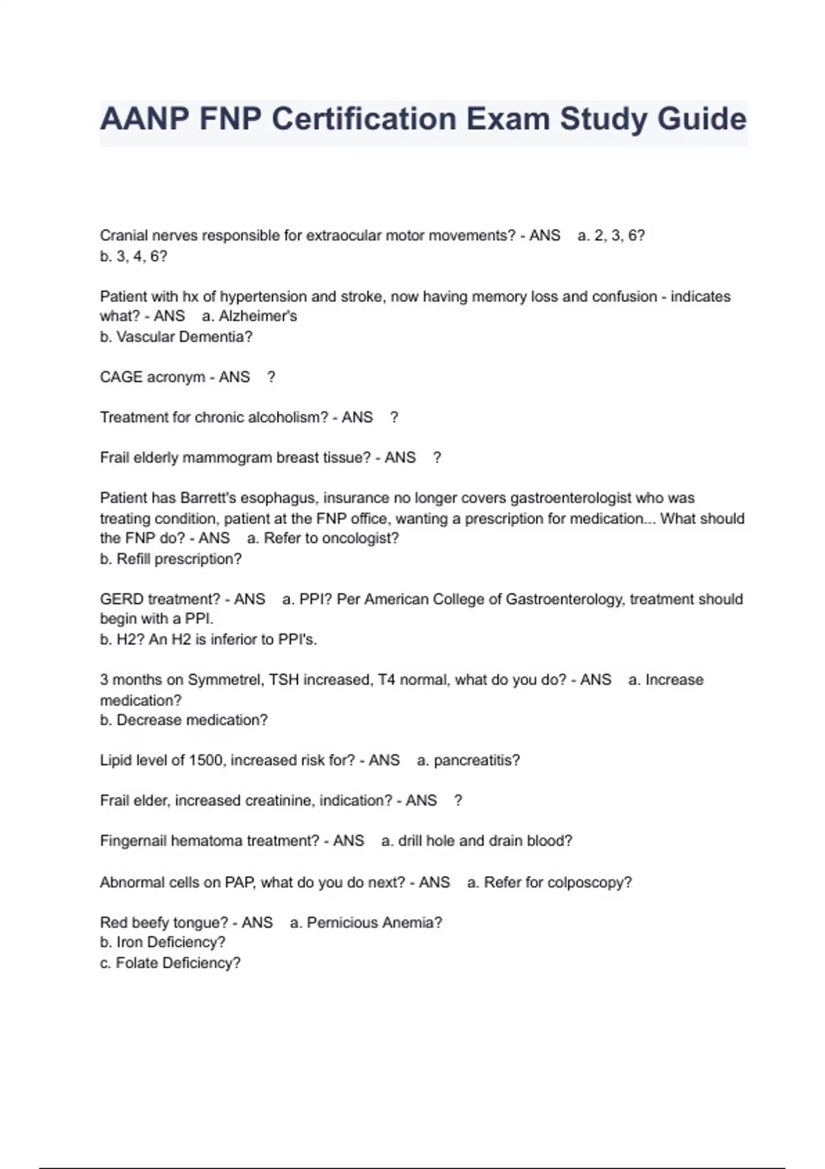 AANP FNP Certification Exam Study Guide Questions And Answers - AANP ...