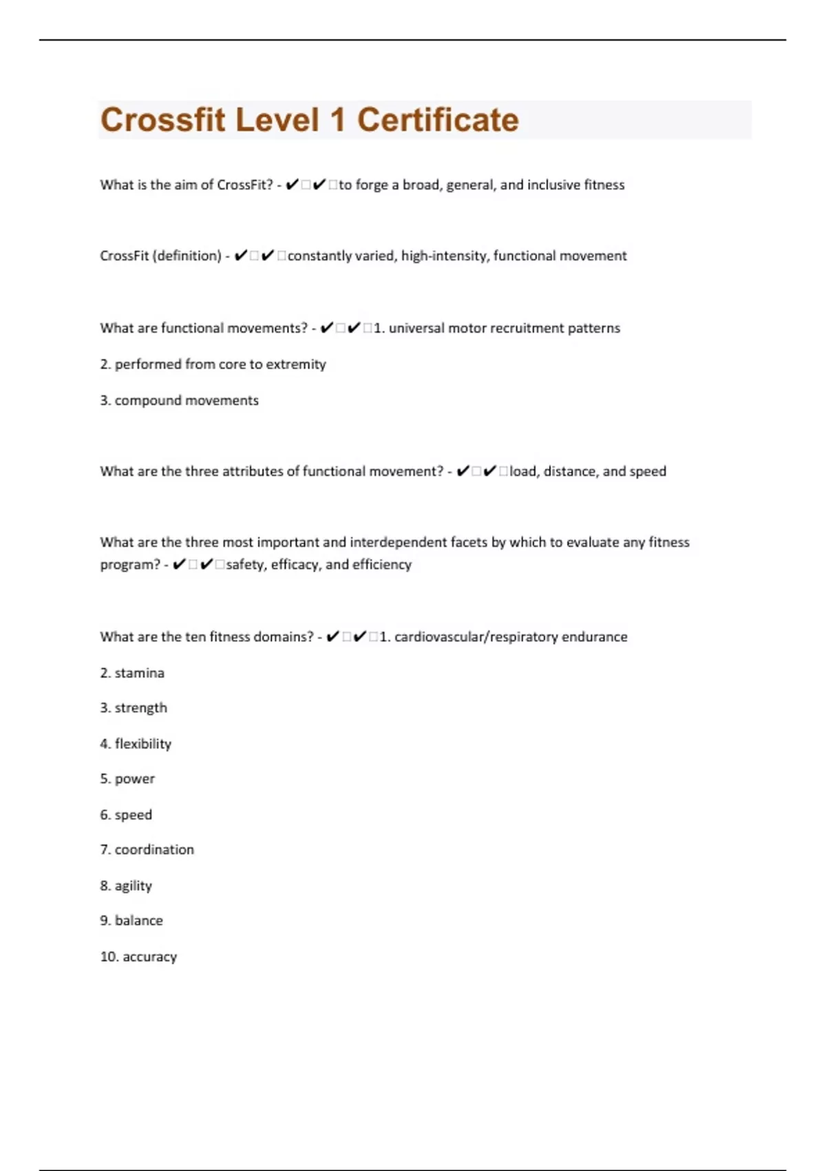 Crossfit Level 1 Certificate 103 Questi0ns With Complete Solutions ...