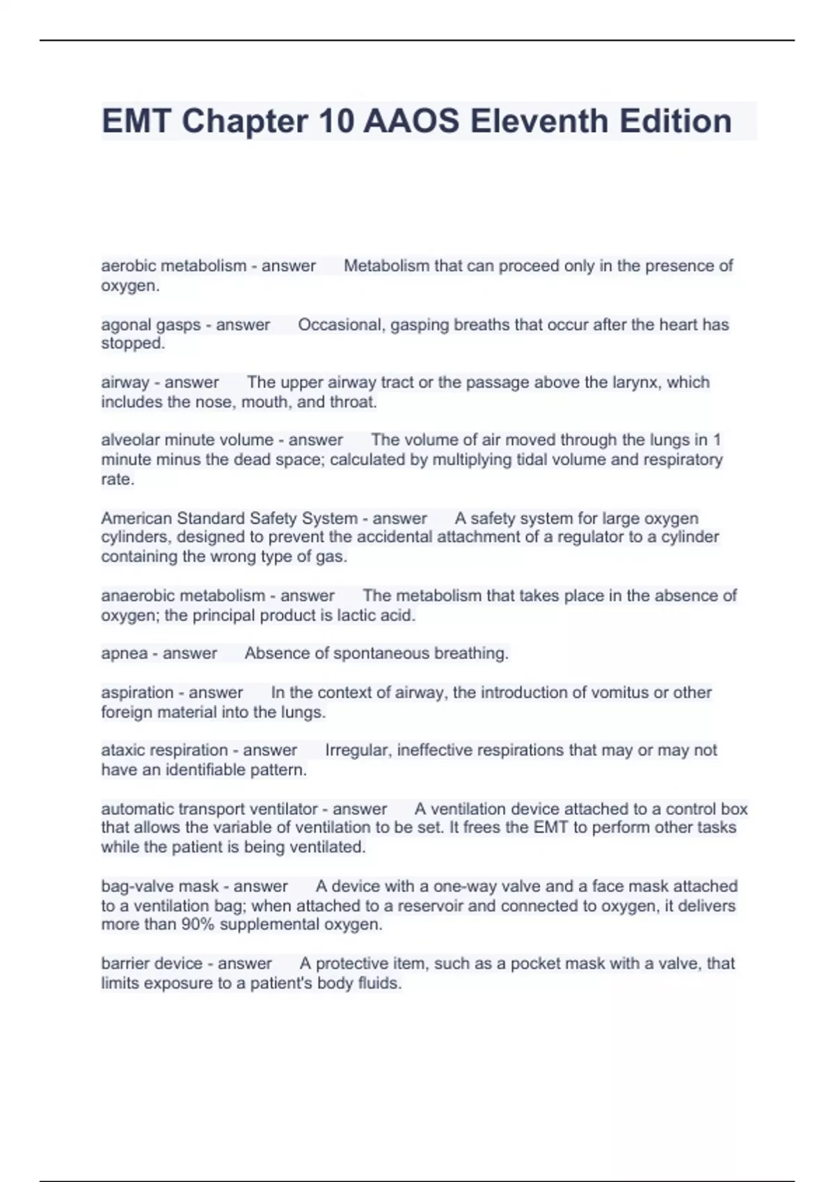 EMT Chapter 10 AAOS Eleventh Edition Questions and Answers 100% ...