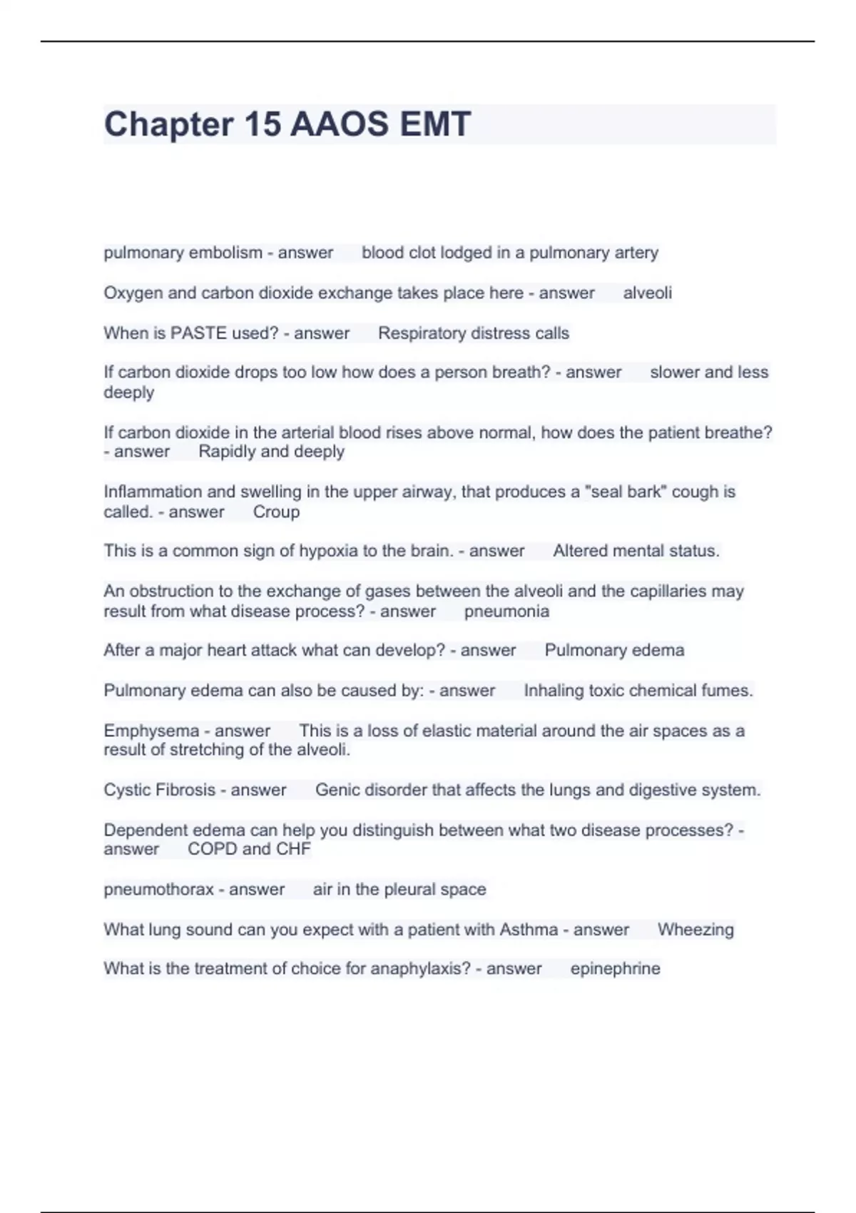 Chapter 15 AAOS EMT Questions and Answers 100% Correct 2023 - AAOS EMT - Stuvia US