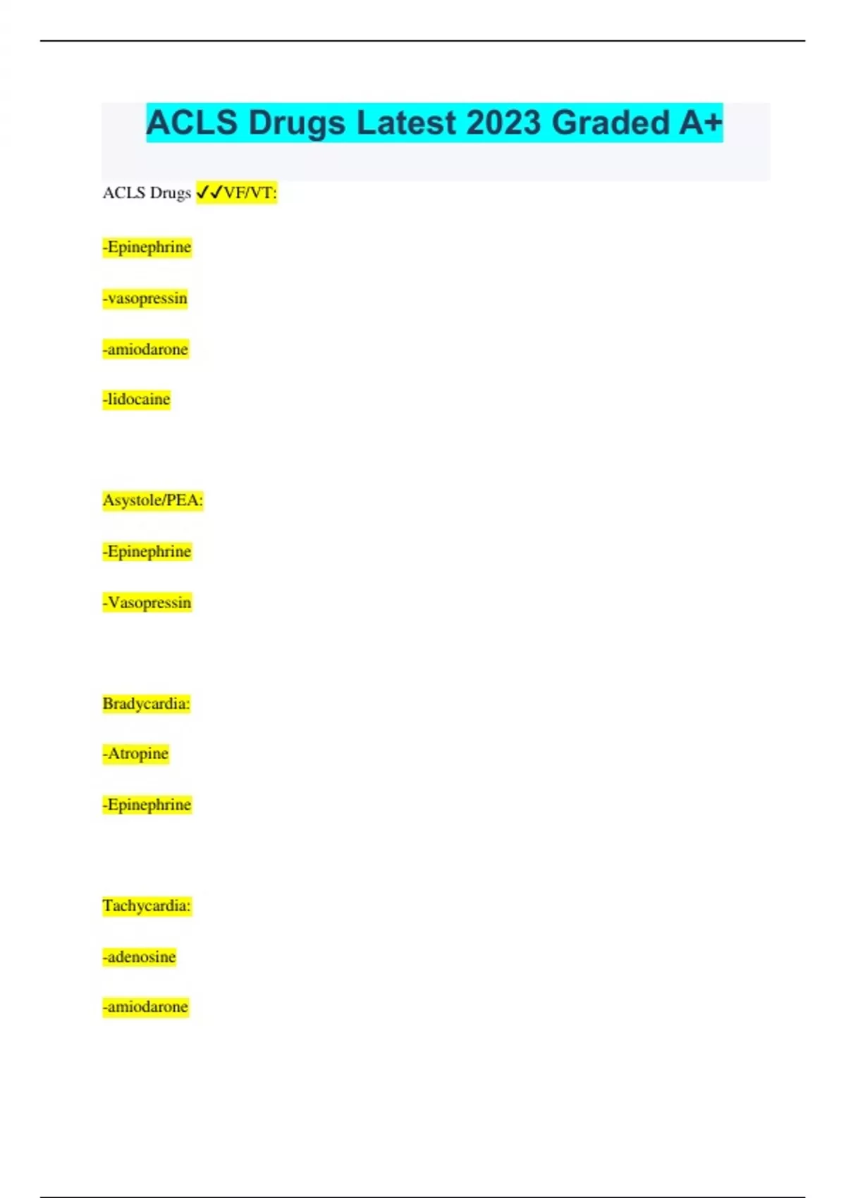 ACLS Drugs Latest 2023 Graded A+ - ACLS Drugs - Stuvia US