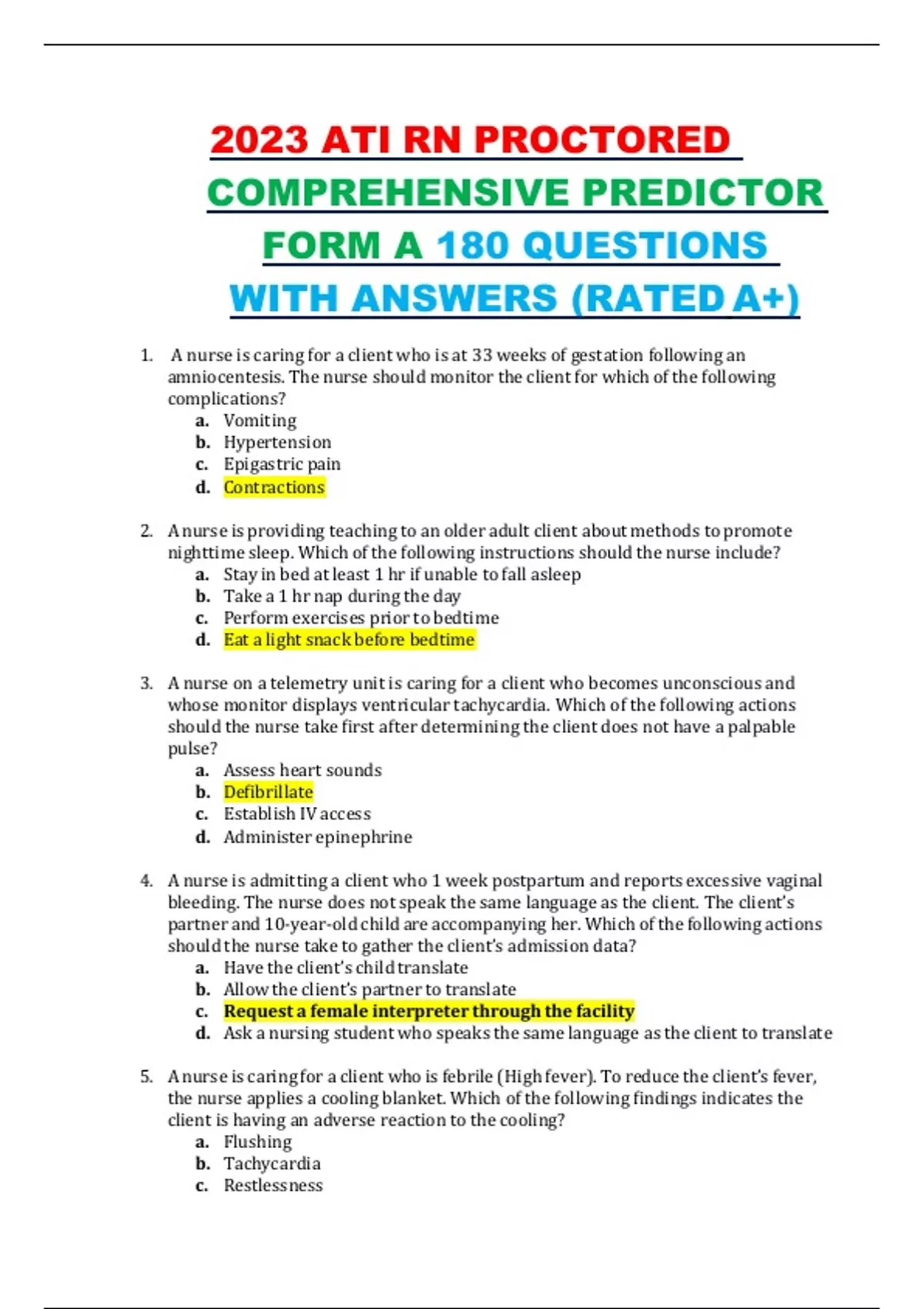 2023 ATI RN PROCTORED COMPREHENSIVE PREDICTOR FORM A 180 QUESTIONS WITH ...