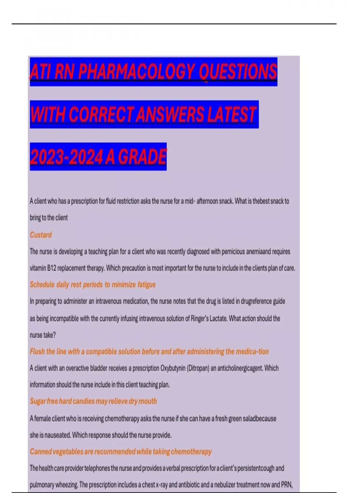 ATI RN PHARMACOLOGY QUESTIONS WITH CORRECT ANSWERS LATEST A GRADE - ATI ...