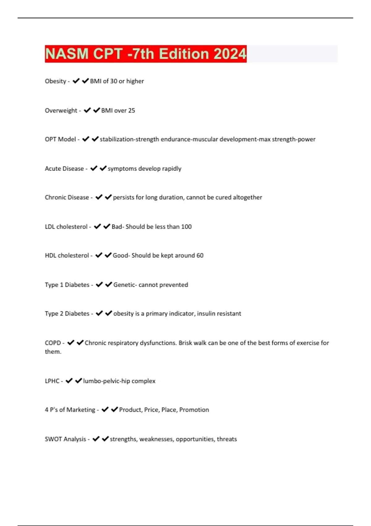 NASM CPT -7th Edition 2024 Questions and Answers(A+ Solution guide) - NASM CPT -7th Edition 2024 ...