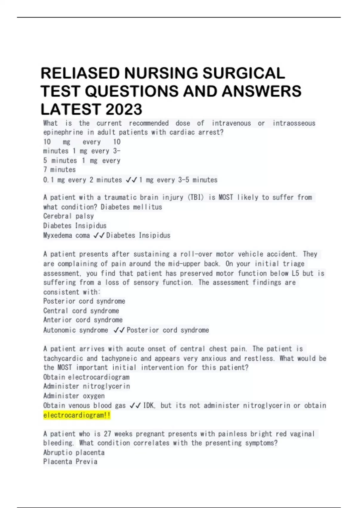 RELIASED NURSING SURGICAL TEST QUESTIONS AND ANSWERS LATEST 2023 ...