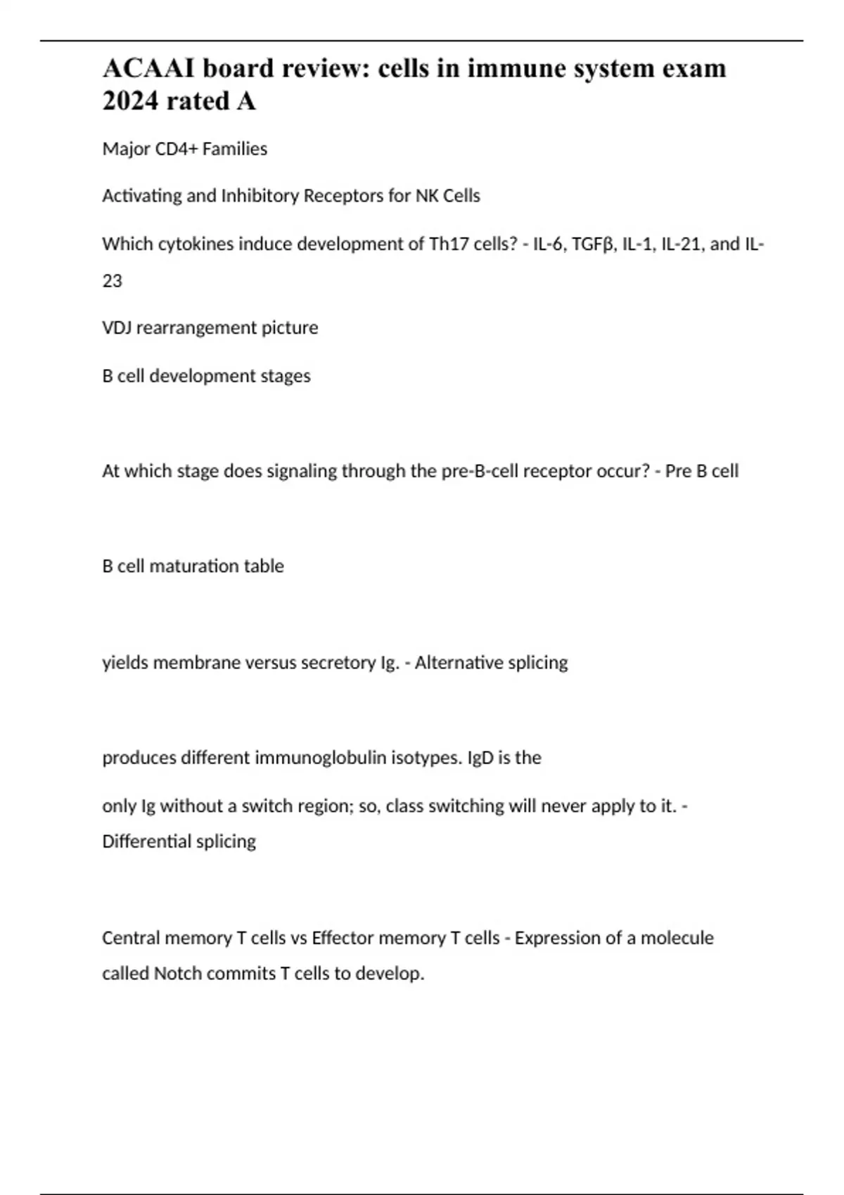 ACAAI board review: cells in immune system exam 2024 rated A - ACAAI b ...