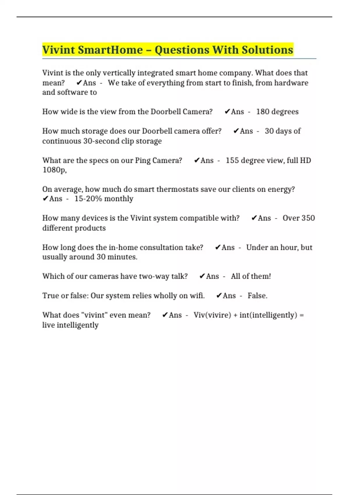 Vivint SmartHome – Questions With Solutions - Smart Home Pro - Stuvia US