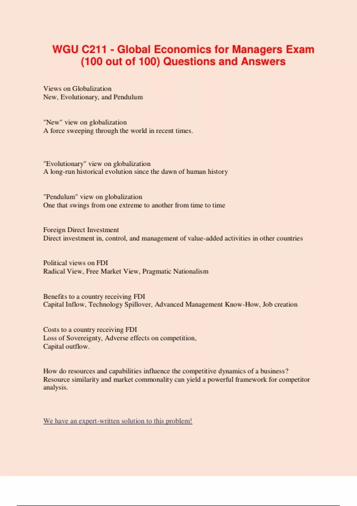 WGU C211 - Global Economics for Managers Exam (100 out of 100 ...