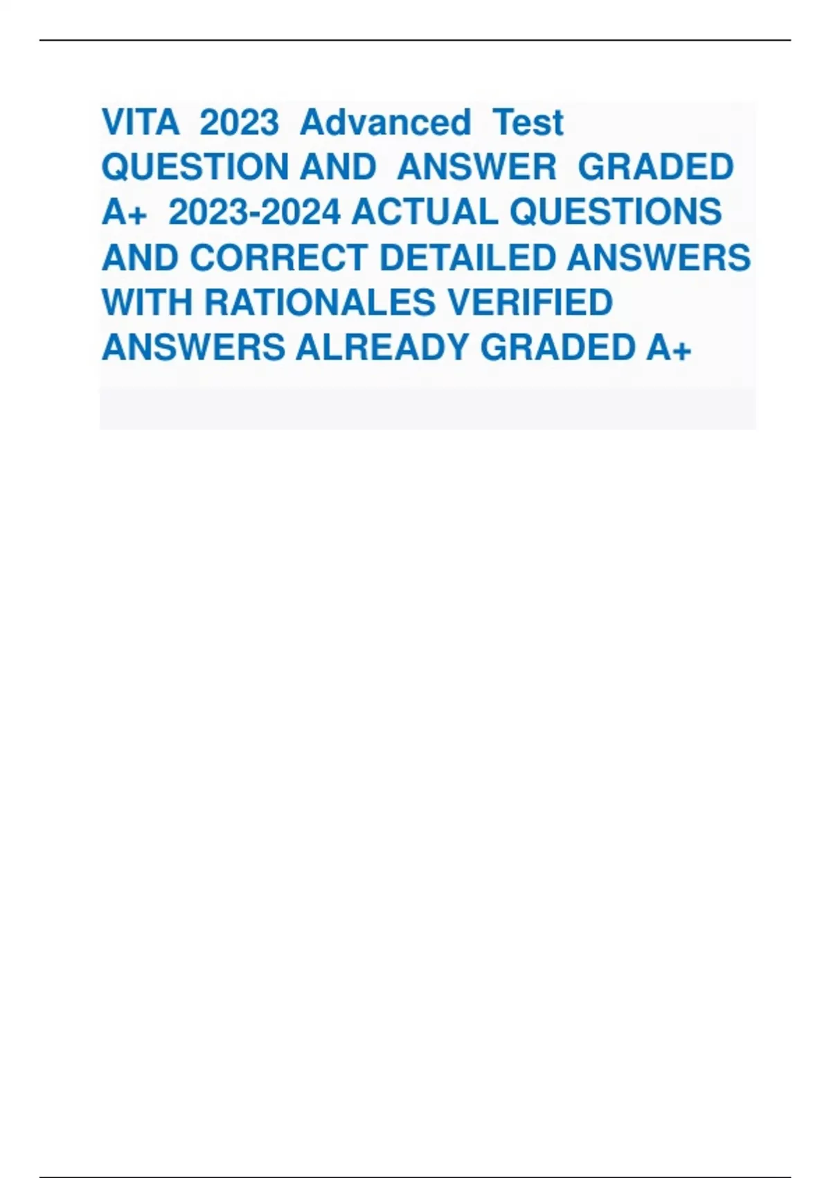 VITA 2023 Advanced Test QUESTION AND ANSWER GRADED A+ ACTUAL QUESTIONS ...
