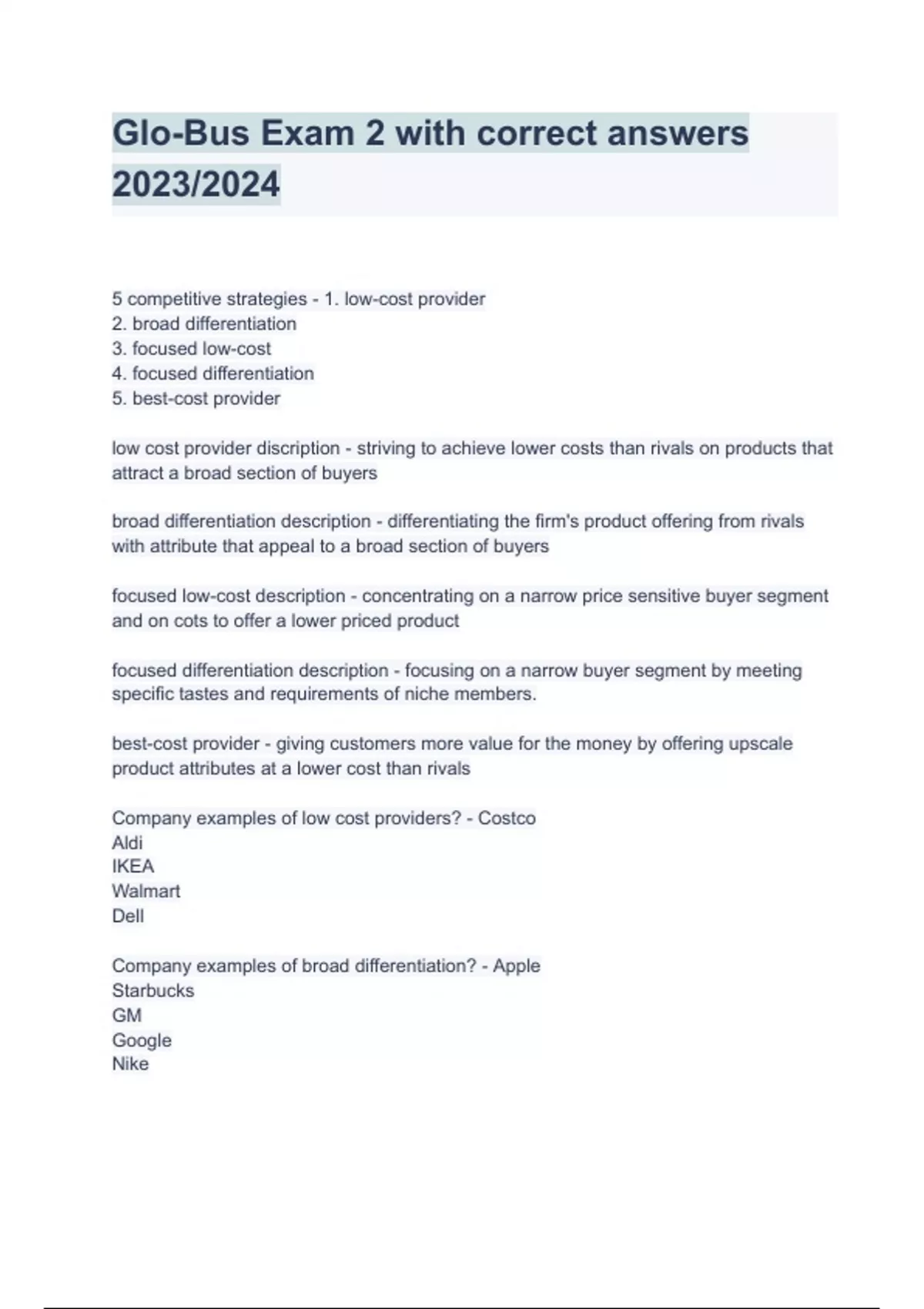 Glo-Bus Exam 2 with correct answers 2023/2024 - Glo-Bus Exm 2 with corect answrs 2023/2024 ...