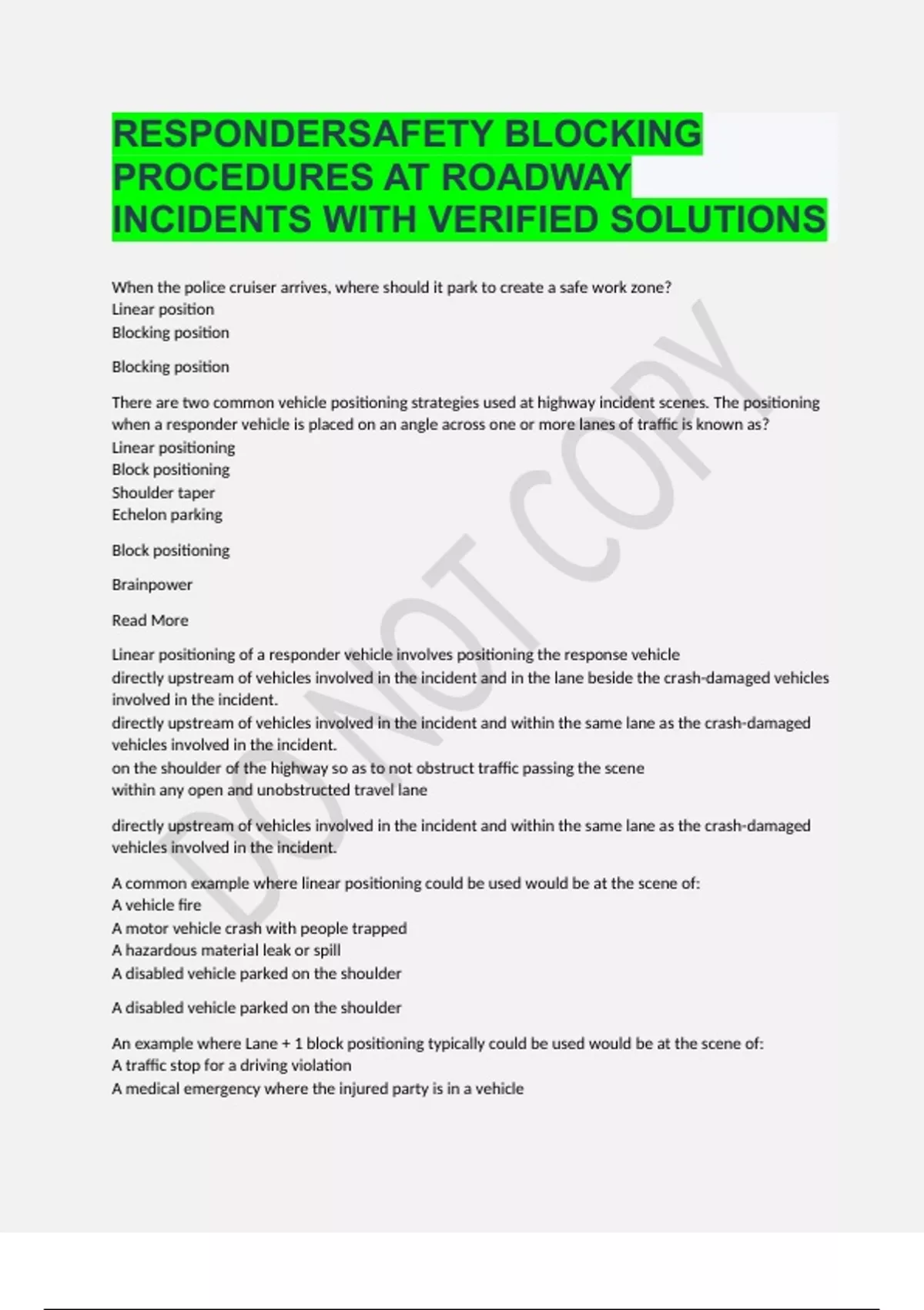 RESPONDERSAFETY BLOCKING PROCEDURES AT ROADWAY INCIDENTS WITH VERIFIED ...