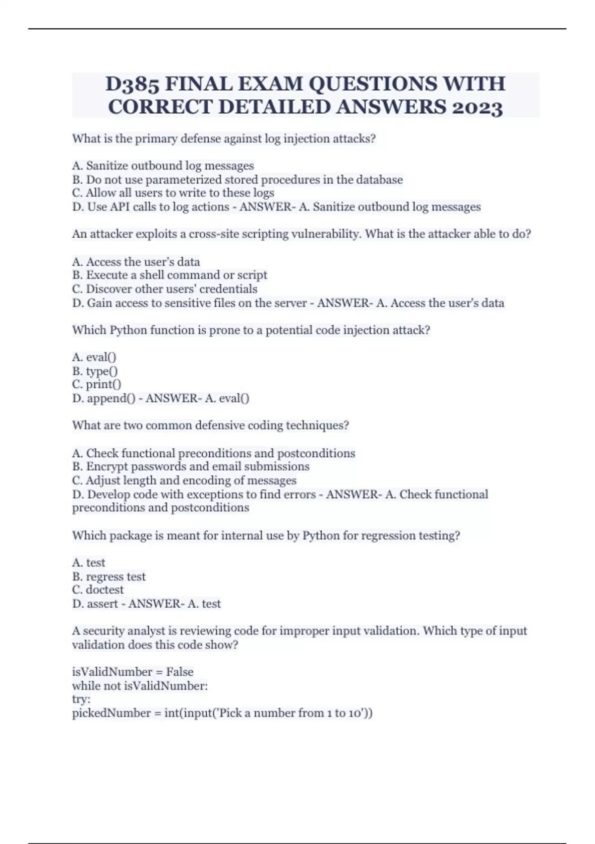 D385 FINAL EXAM QUESTIONS WITH CORRECT DETAILED ANSWERS 2023 - WGU D385 ...