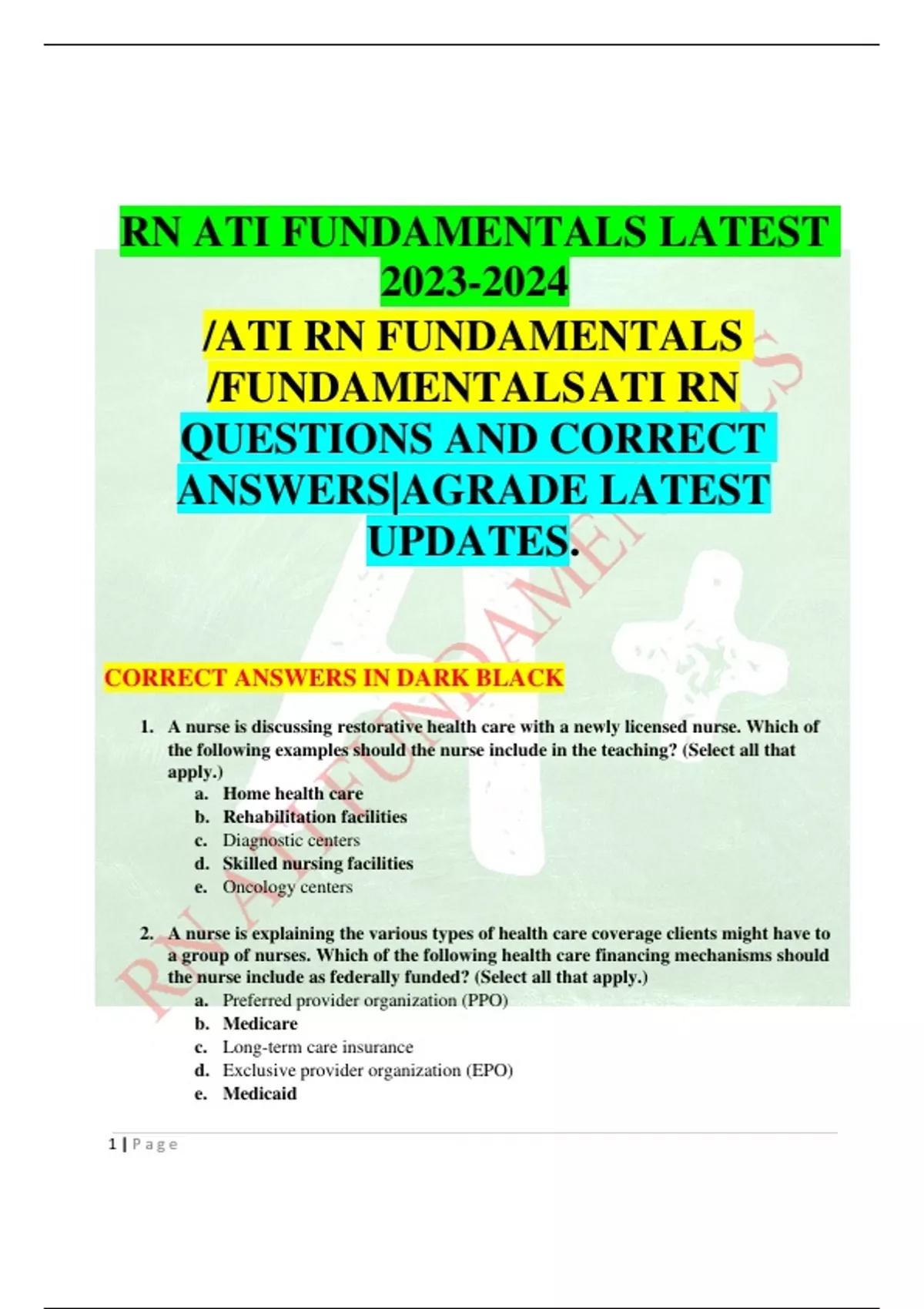 RN ATI FUNDAMENTALS LATEST /ATI RN FUNDAMENTALS /FUNDAMENTALSATI RN ...