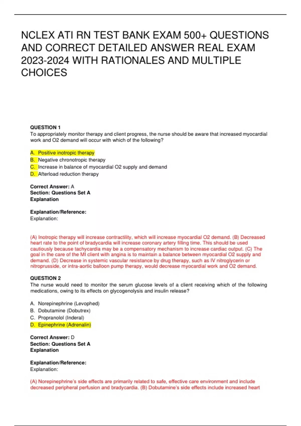 NCLEX ATI RN TEST BANK EXAM 500+ QUESTIONS AND CORRECT DETAILED ANSWER ...