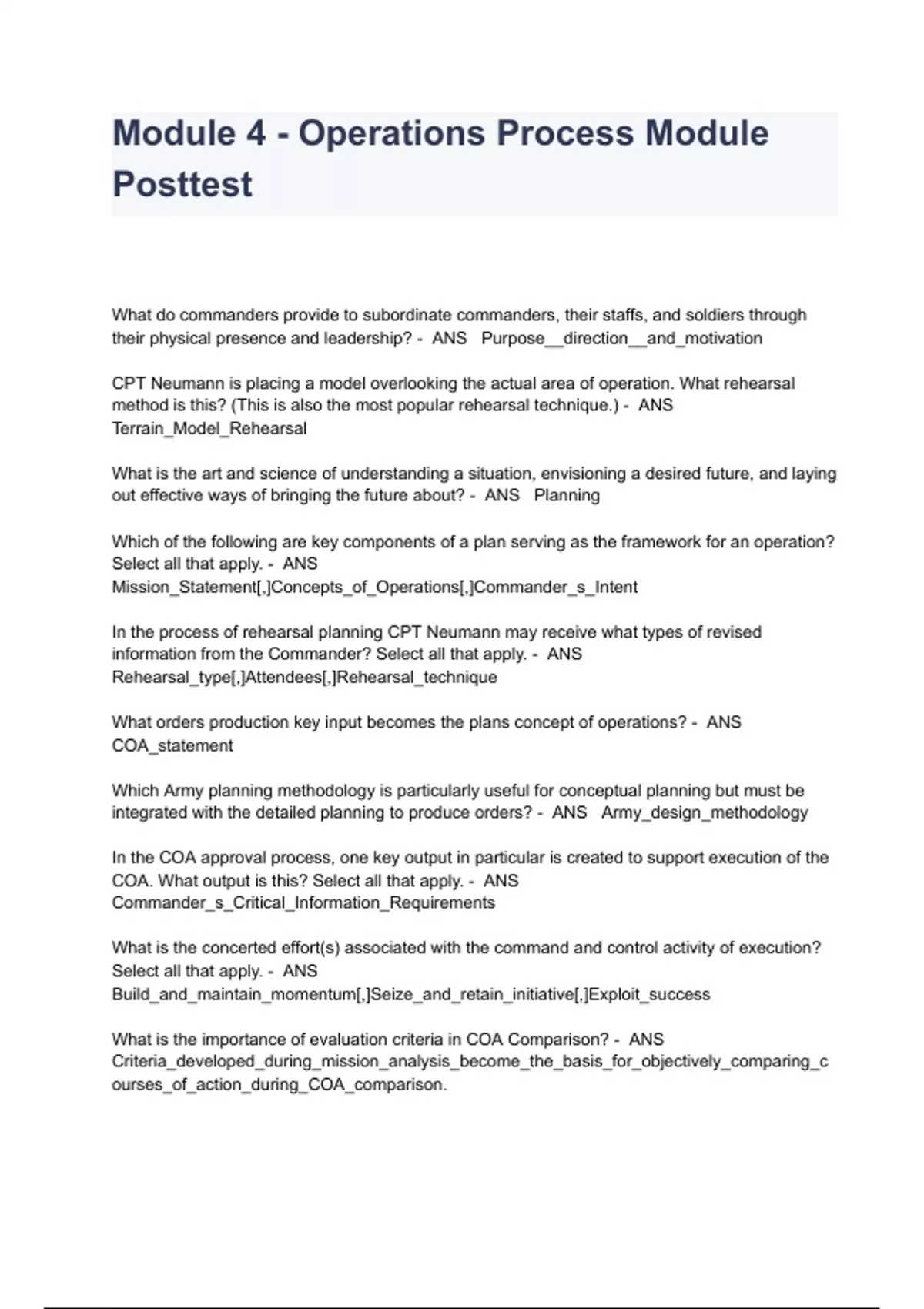 Module 4 Operations Process Module Posttest Exam Questions And Answers Ccc Certified