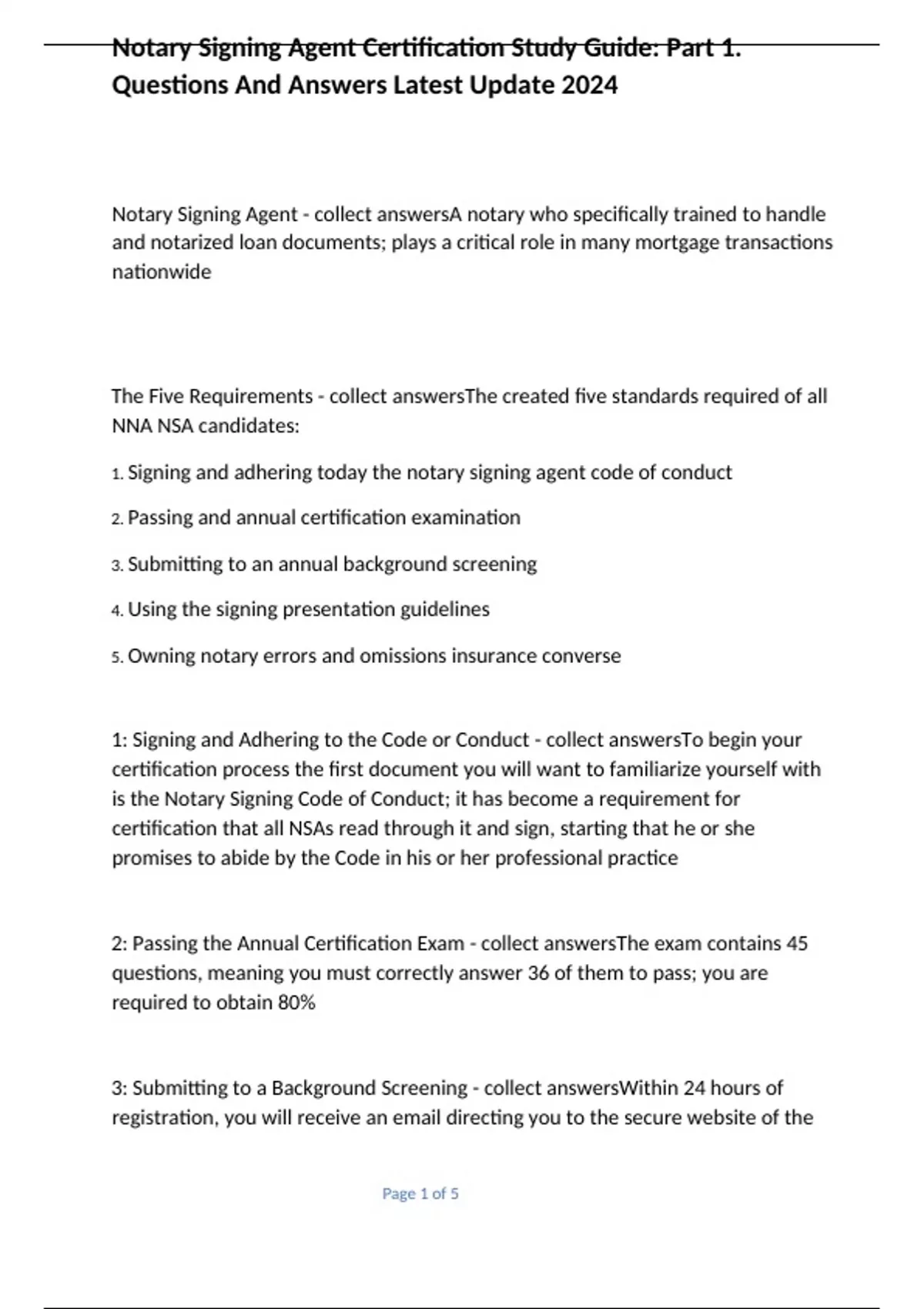 Notary Signing Agent Certification Study Guide: Part 1. Questions And ...