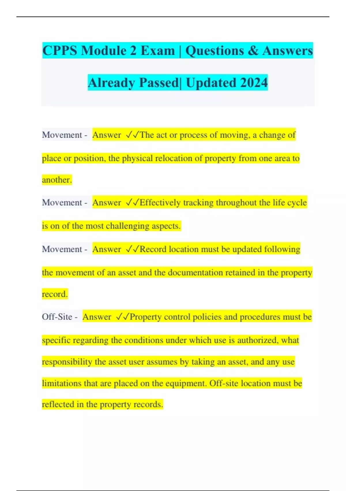 CPPS Module 2 Exam | Questions & Answers Already Passed| Updated 2024 - CPPS - Stuvia US
