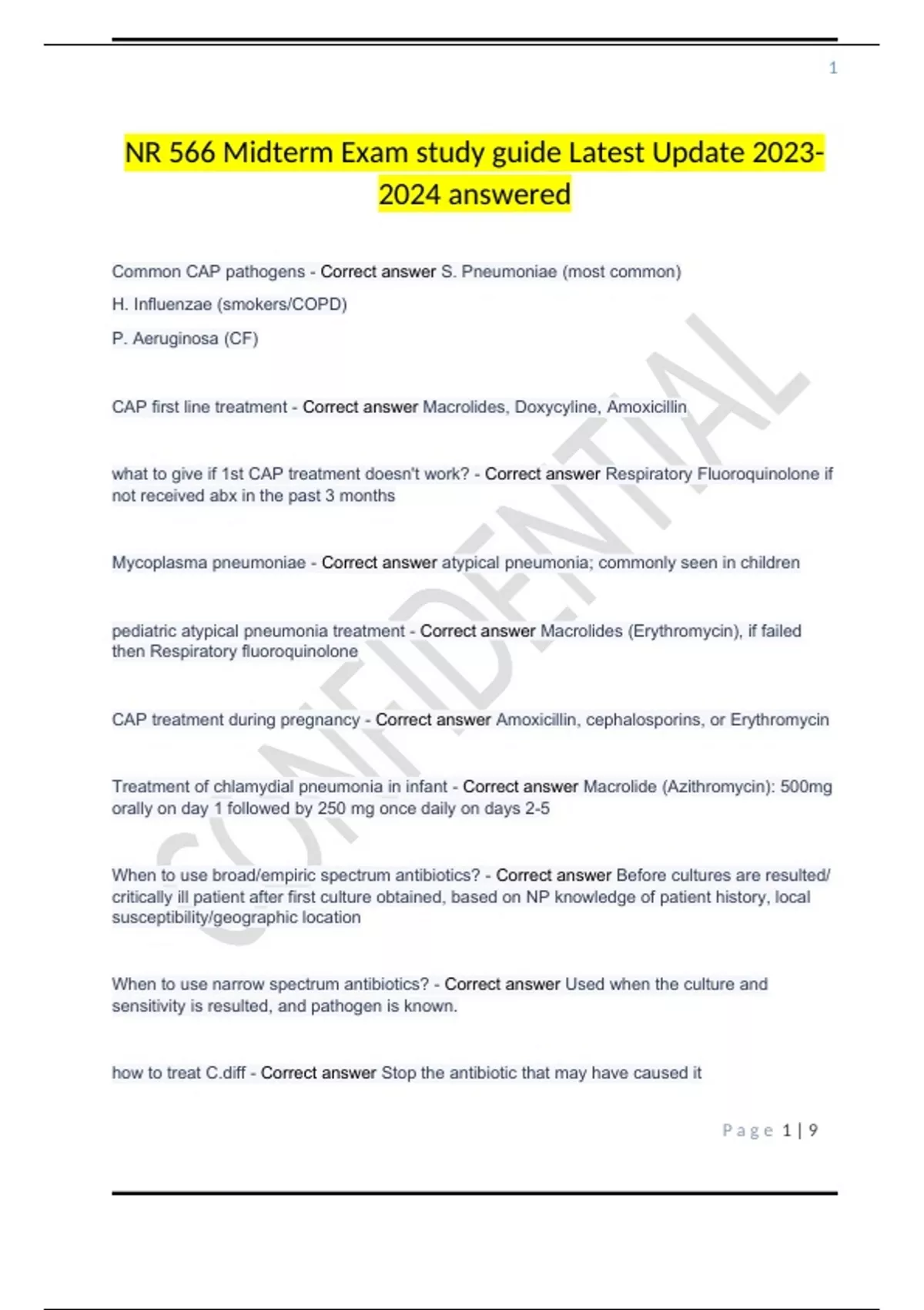 NR 566 Midterm Exam study guide Latest Update answered. - RN ...